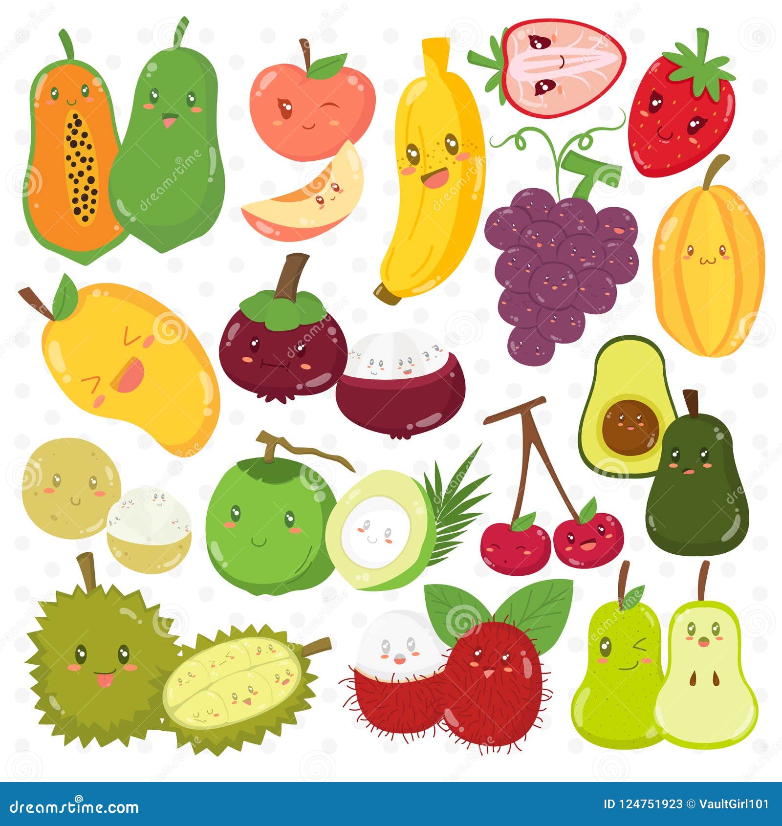 Cute Fruits with Happy Faces Vector Set Stock Vector - Illustration of ... Cute Fruits with Happy Faces Vector Set Stock Vector - Illustration of ...