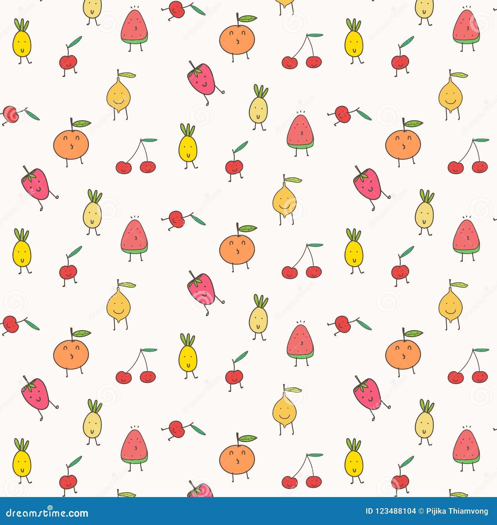 Cute Fruits Pattern Background. Stock Vector - Illustration of color ...