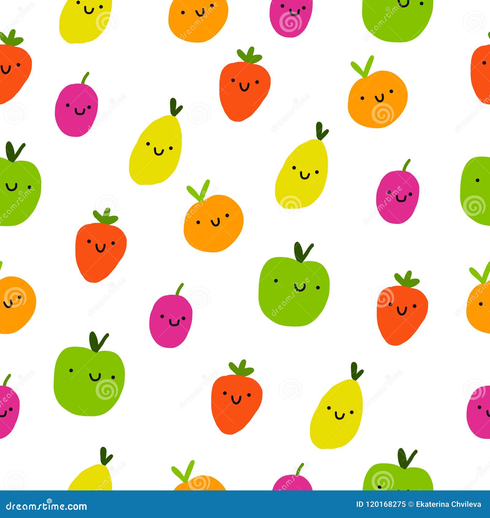 Cute Fruits Seamless Pattern Stock Vector - Illustration of cartoon ...