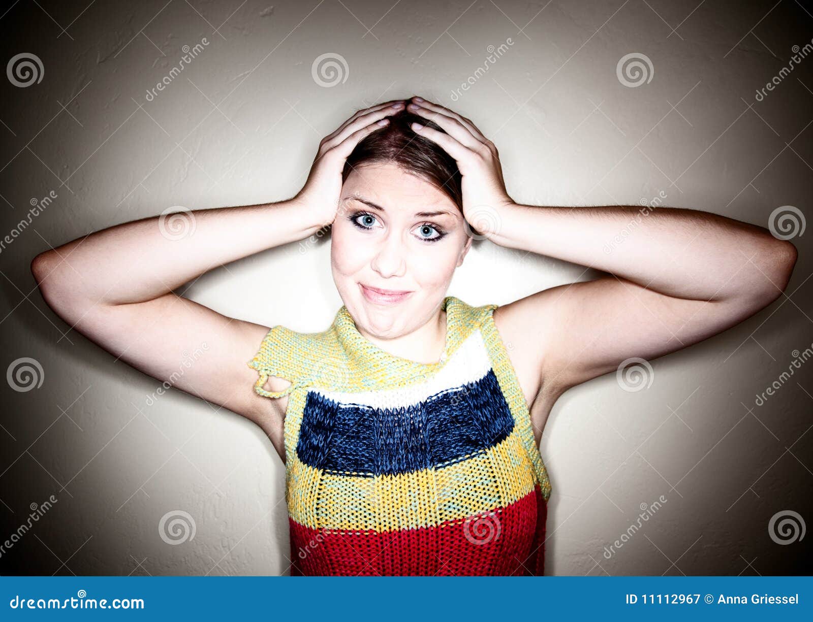 Cute Frustrated Girl in Spotlight Stock Image - Image of hand ...