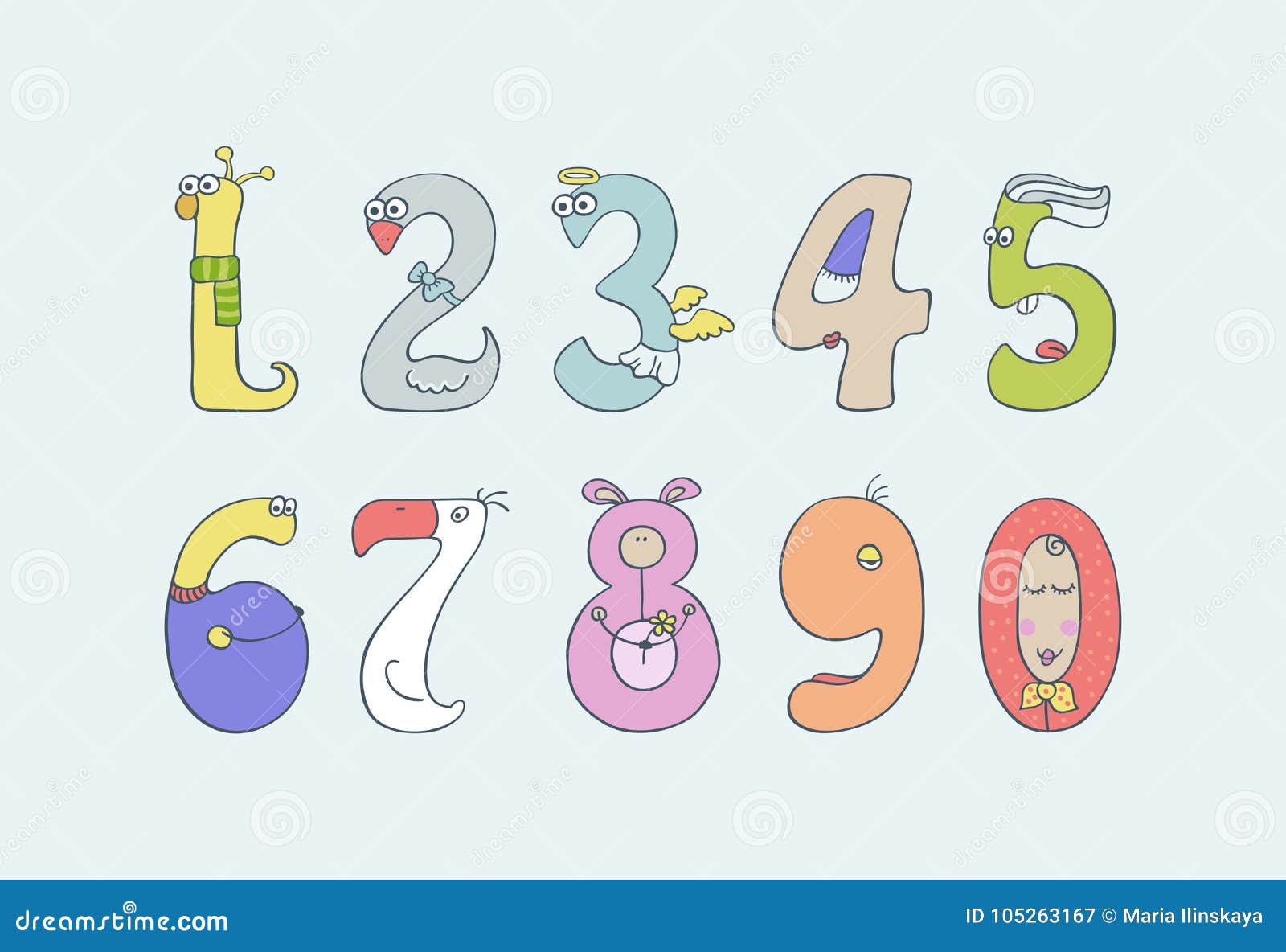 Cute and Fun Children`s Numbers Stock Vector - Illustration of nine ...