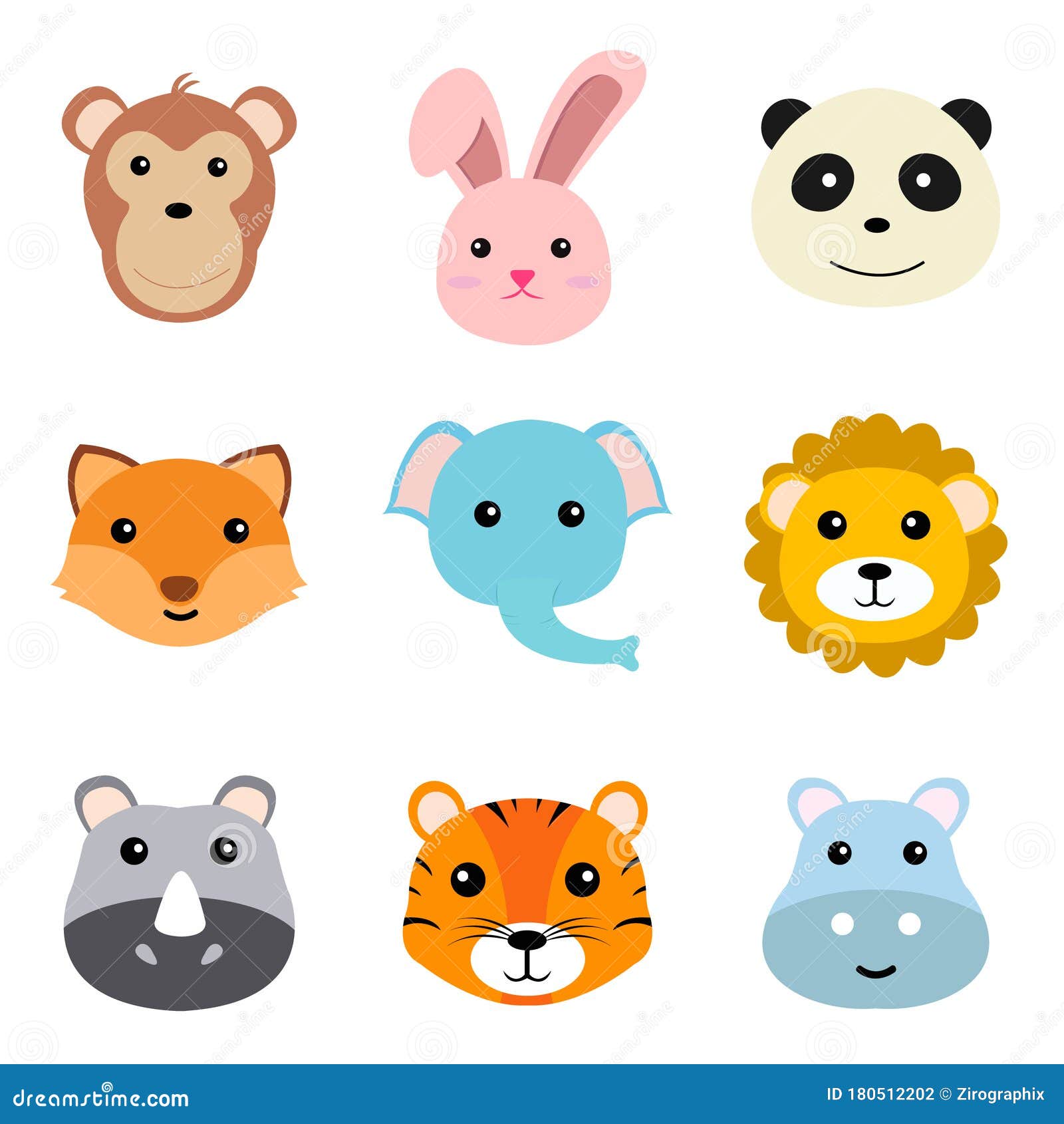 Cute Funny Animals Faces Vector Illustration Stock Vector ...