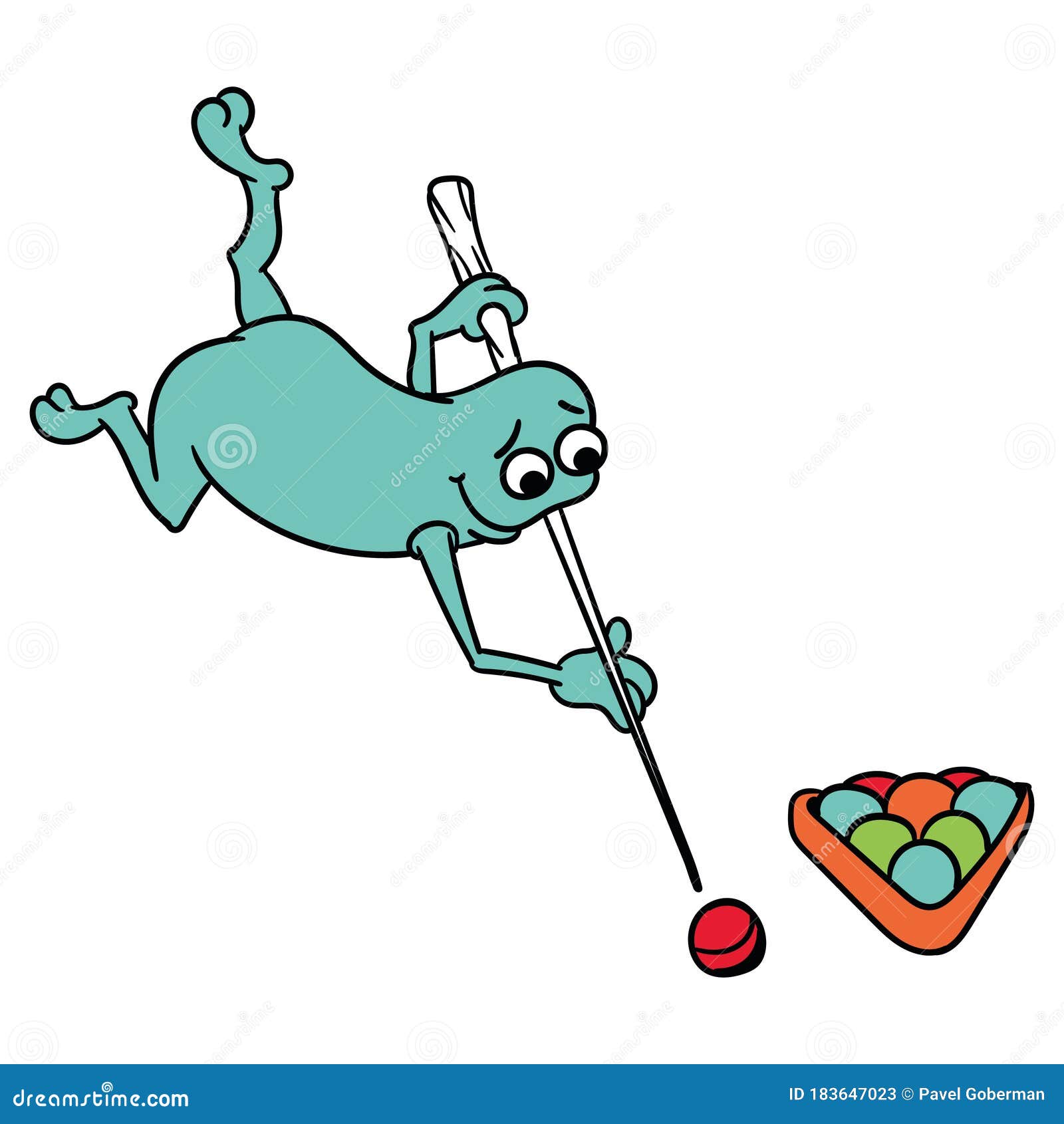 Cute Funny Blue Alien Playing Pool, Isolated Vector Image, on a White ...