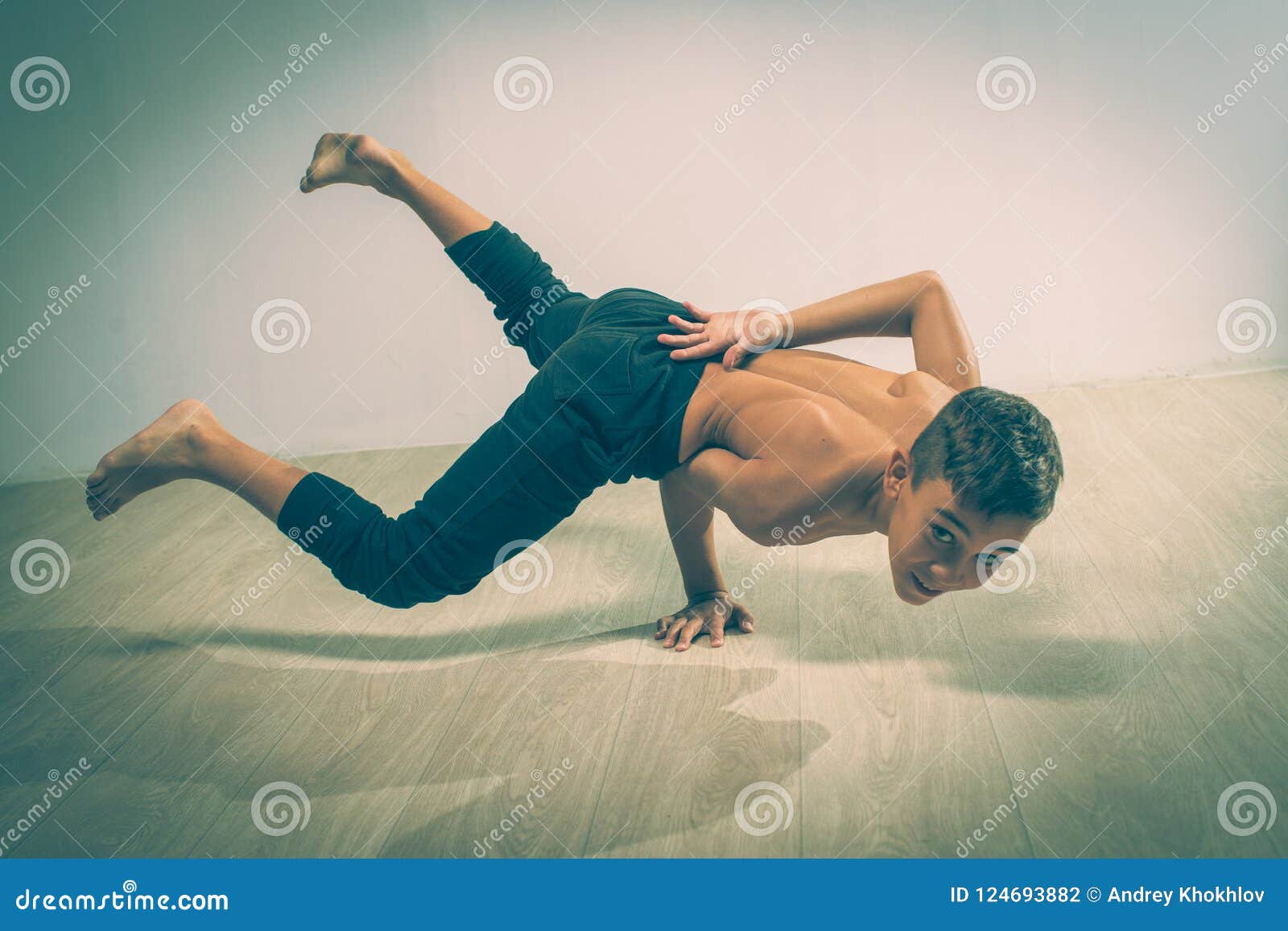 Cute Funny Boy in Dance Studio - Young Man Break Dancing Stock Photo ...