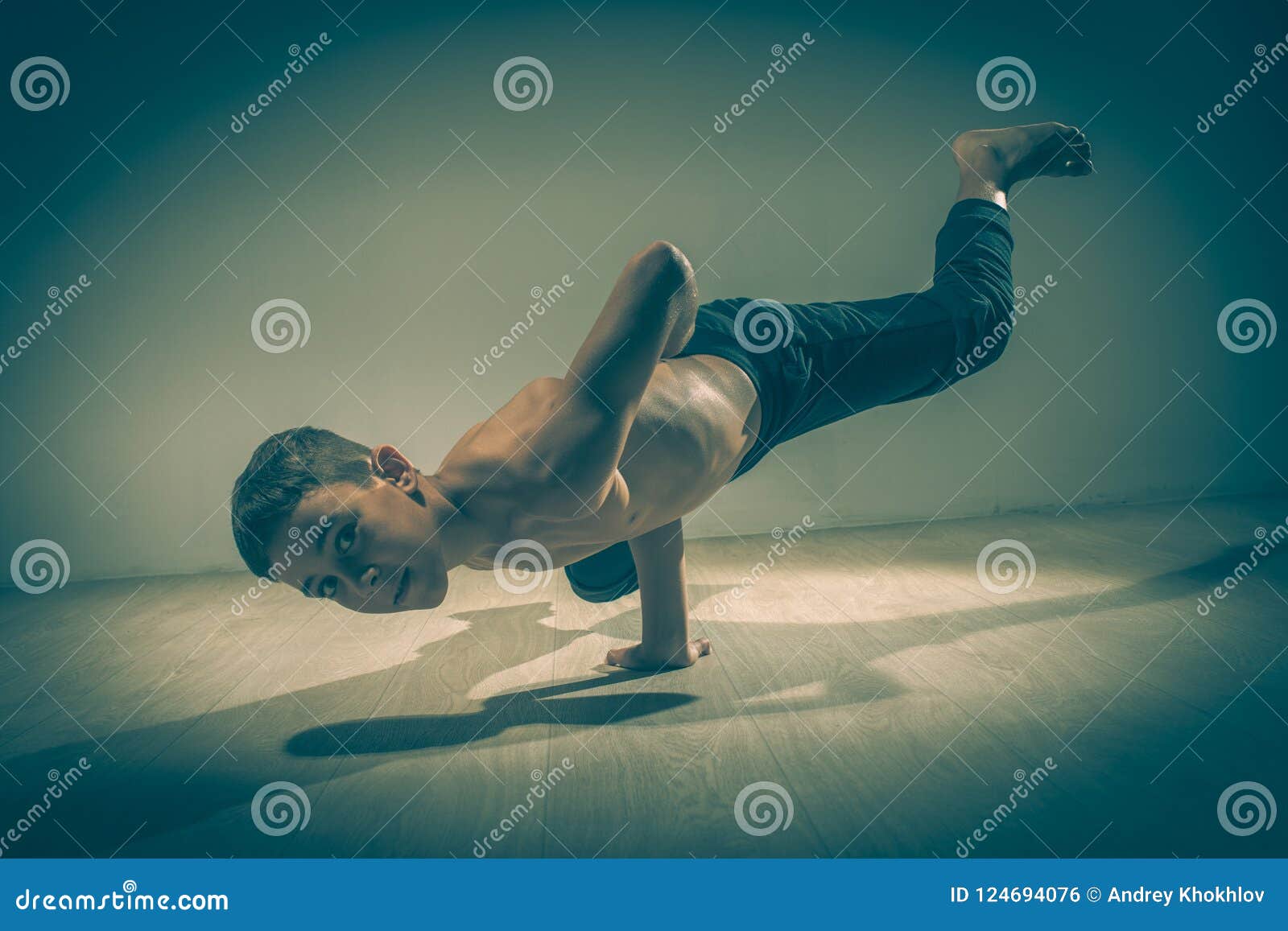 Cute Funny Boy in Dance Studio - Young Man Break Dancing Stock Photo ...