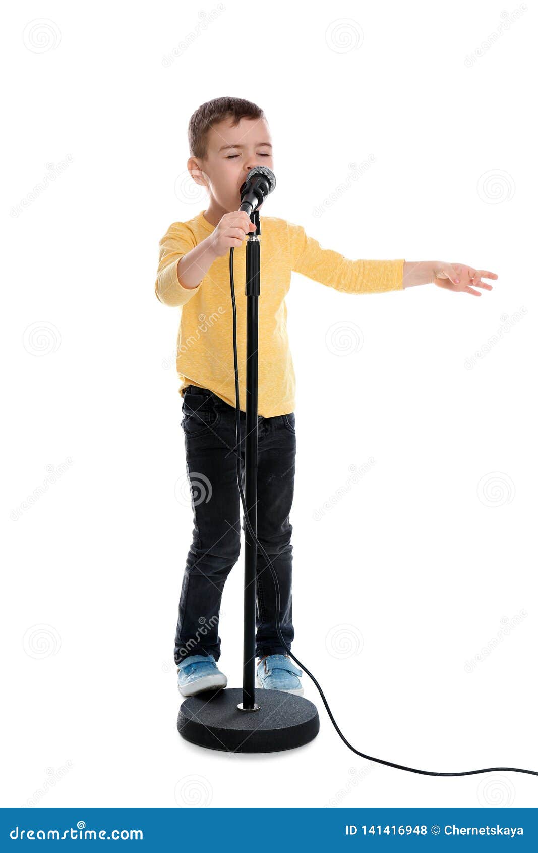 Cute Funny Boy with Microphone Stock Photo - Image of leisure ...