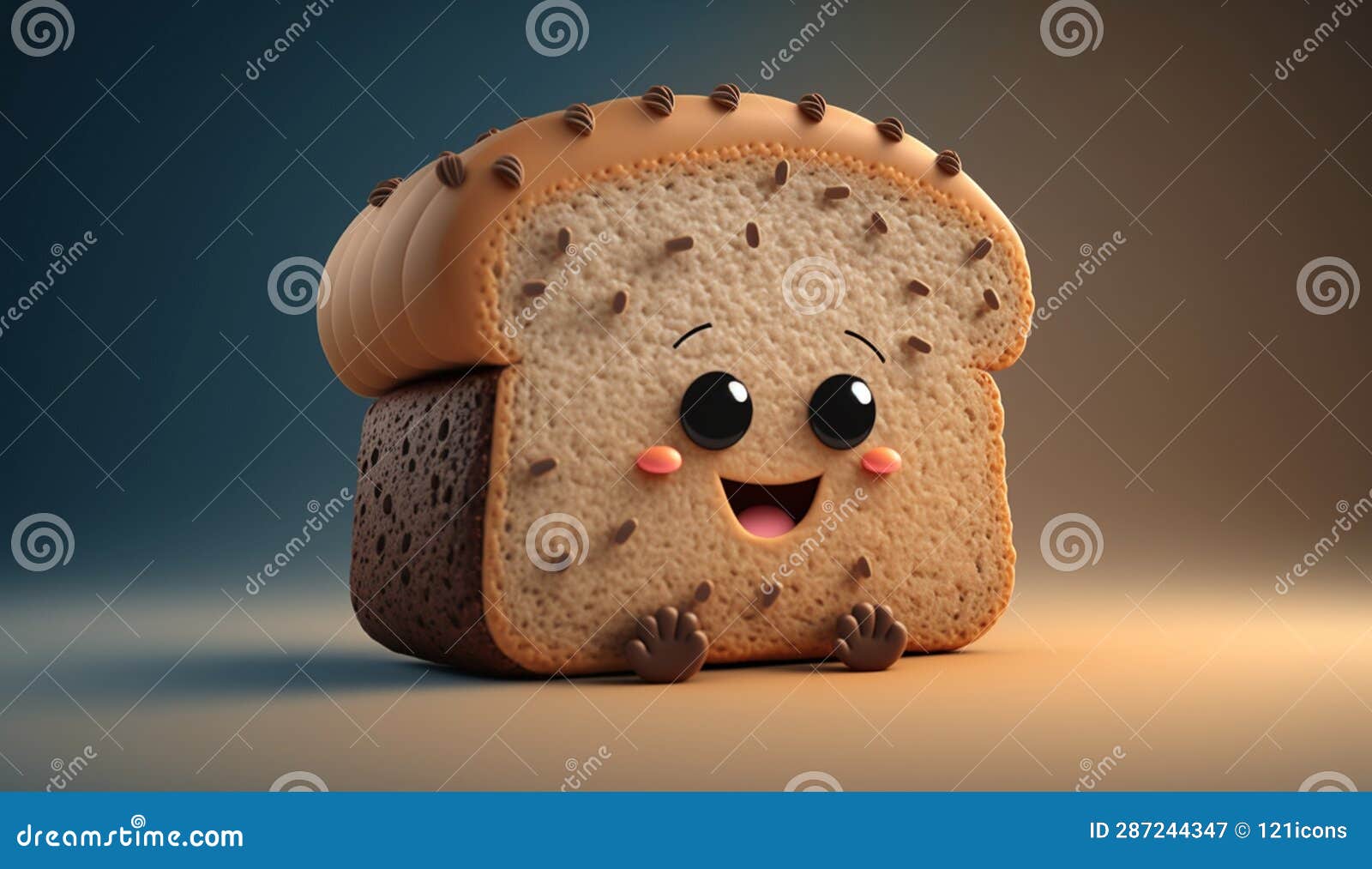 Cute Funny Bread Cartoon Character. Generative AI Stock Illustration ...