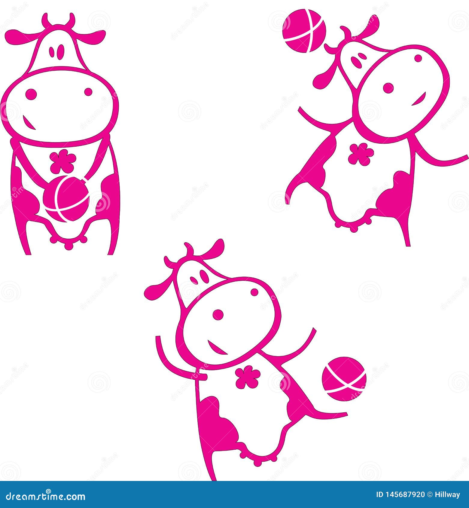 Cute Funny Cartoon Cow Playing with a Ball Stock Vector - Illustration ...