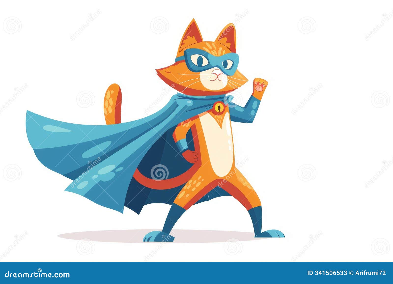 Cute Funny Cat with Superhero Leader Flat Illustration Stock ...
