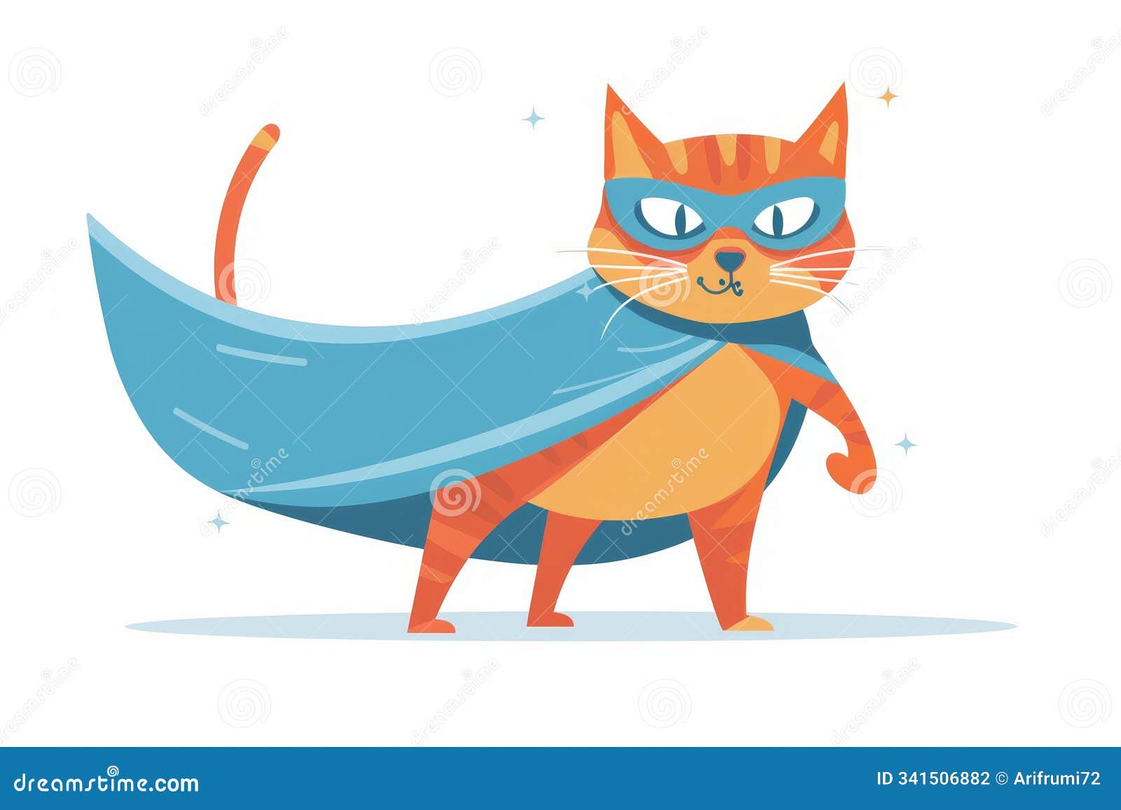 Cute Funny Cat with Superhero Leader Flat Illustration Stock ...