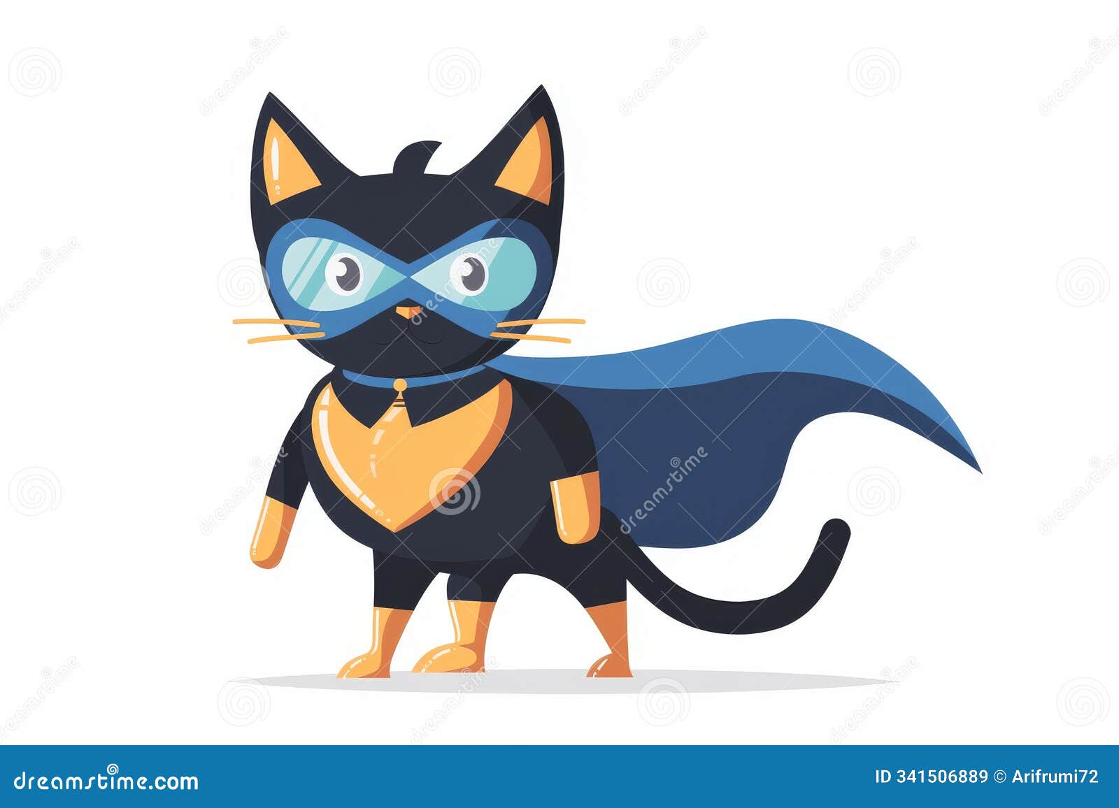 Cute Funny Cat with Superhero Leader Flat Illustration Stock ...