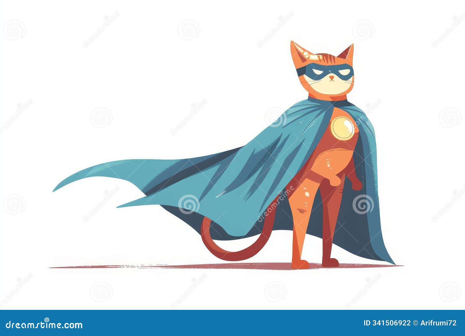 Cute Funny Cat with Superhero Leader Flat Illustration Stock ...