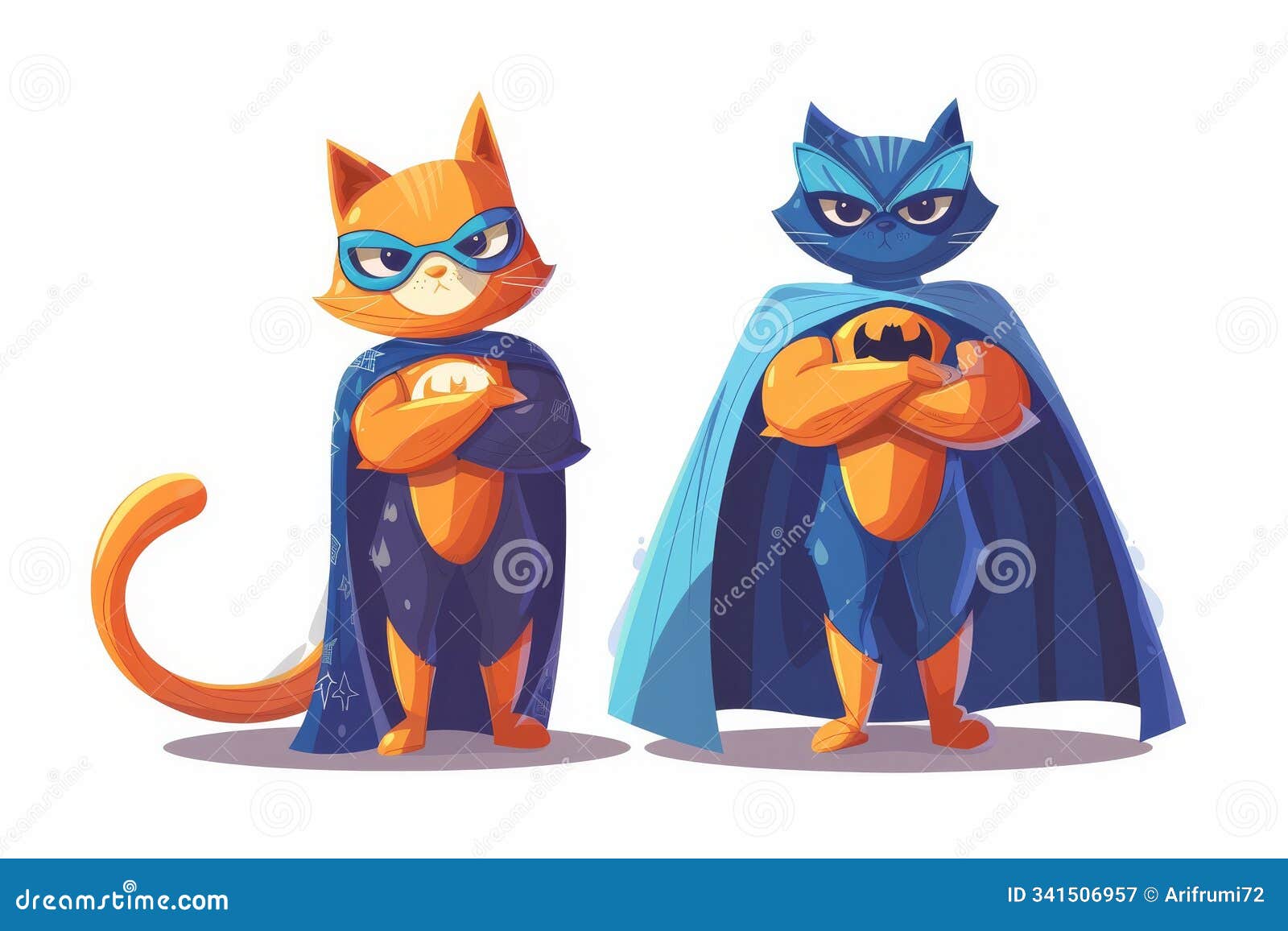 Cute Funny Cat with Superhero Leader Flat Illustration Stock ...