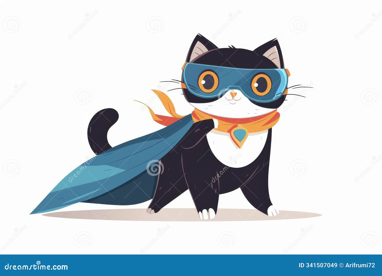 Cute Funny Cat with Superhero Leader Flat Illustration Stock ...