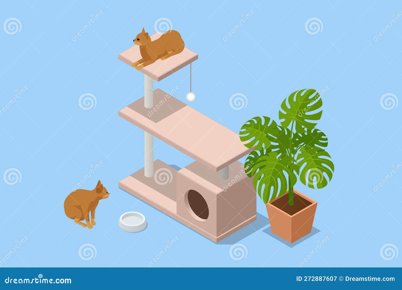 Cat Tower And Scratching Post Isolated On White Background. Cat Tree ...