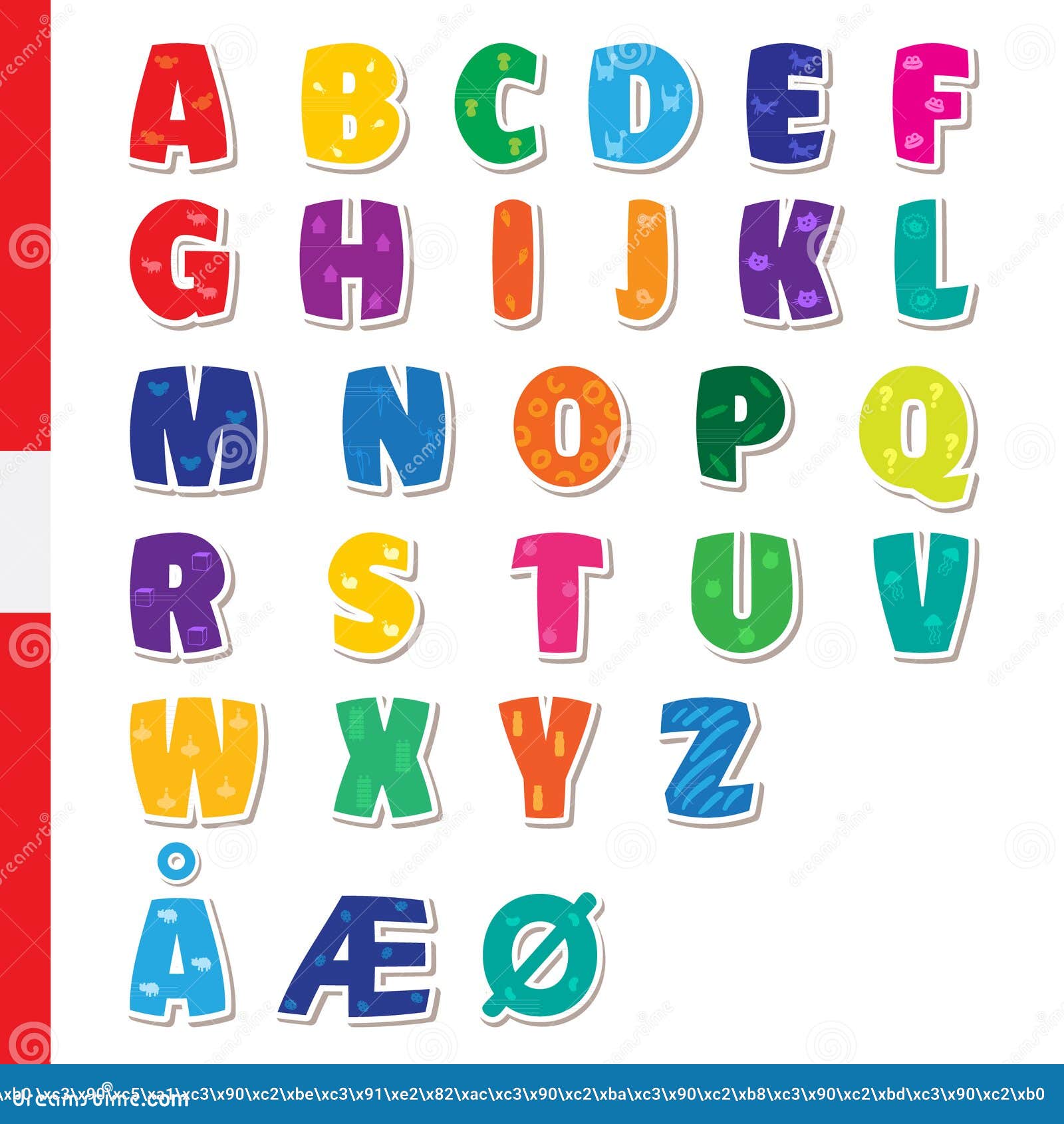Danish Alphabet Poster For Kids Education Cartoon Vector ...