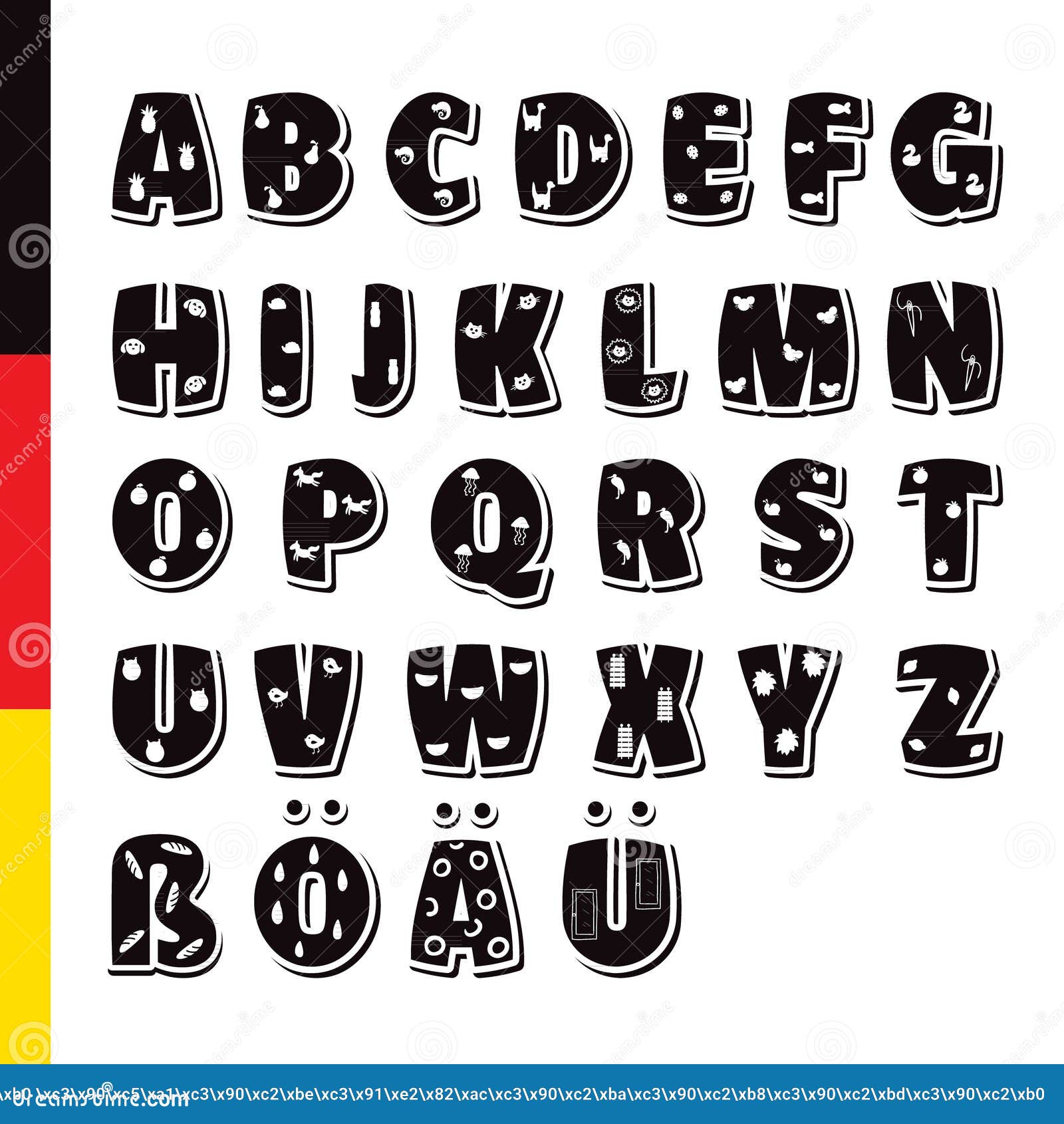 Cute Funny Childish German Alphabet. Vector Font Illustration Stock ...