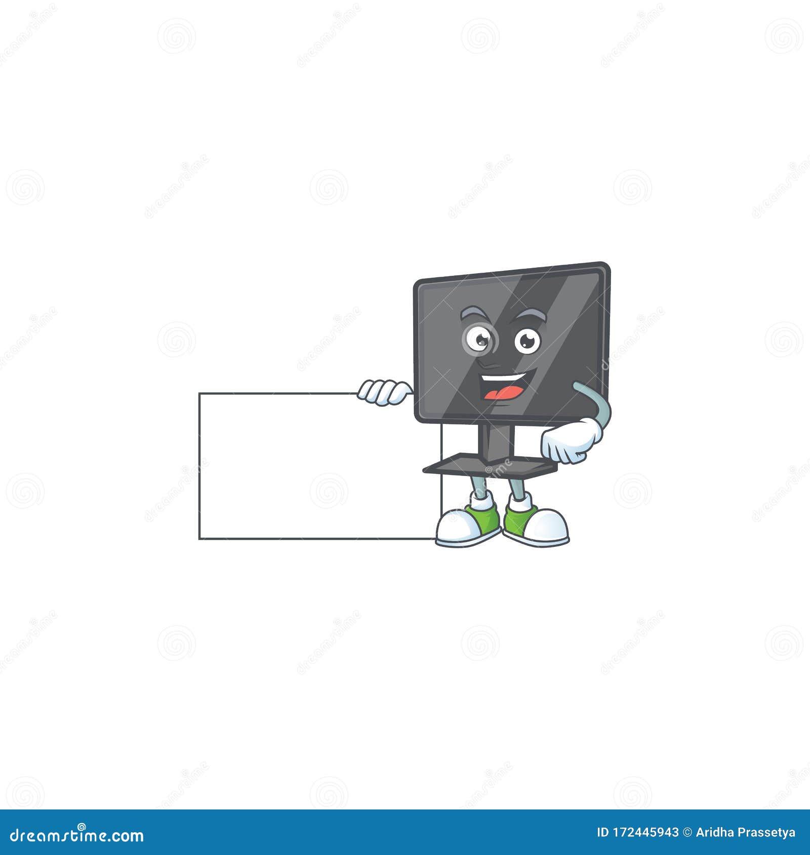 Cute Funny Computer Screen Cartoon Character Having a Board Stock ...