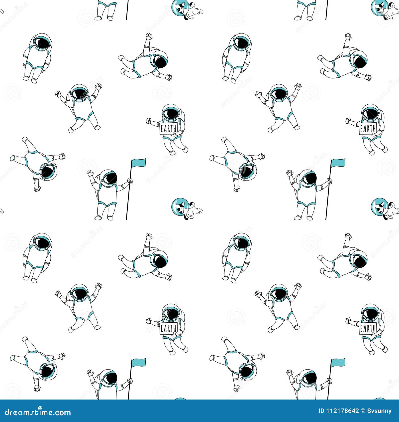 Funny Astronaut Spaceman Characters Exploring Outer Space Seamless ...