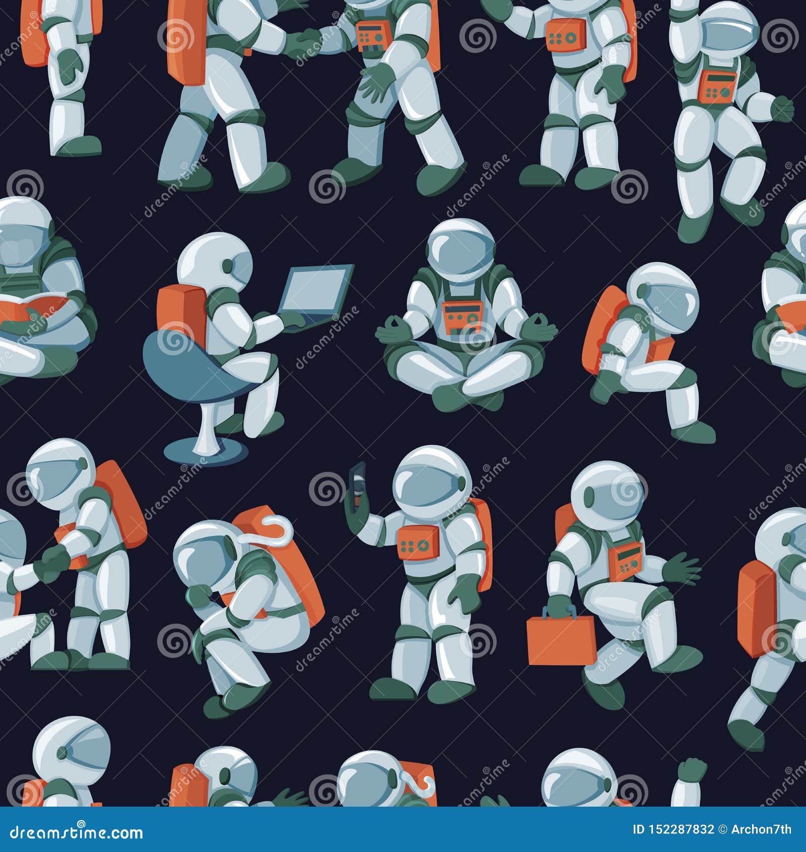 Cute Funny Cosmonaut Astronaut Spaceman Characters Seamless Abstract ...