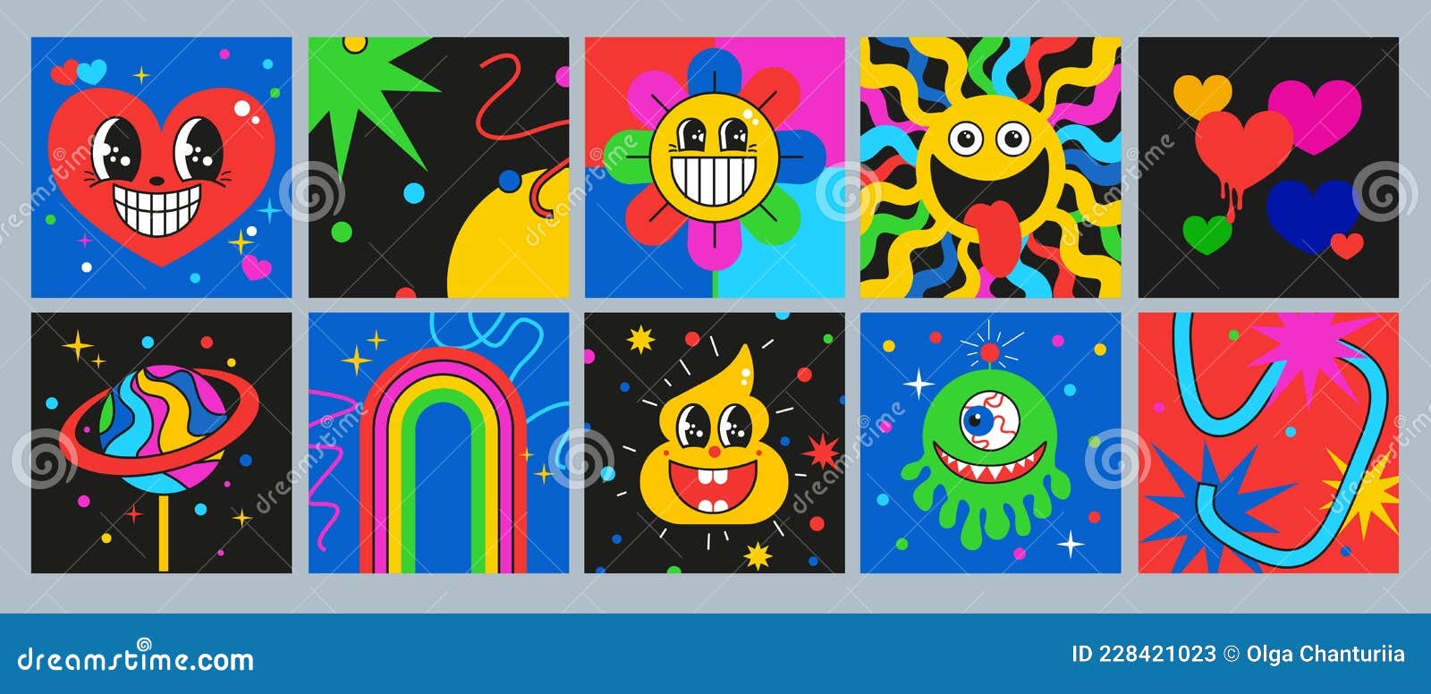 Cute, Funny Creatures. Comic Characters, Patterns Stock Vector ...