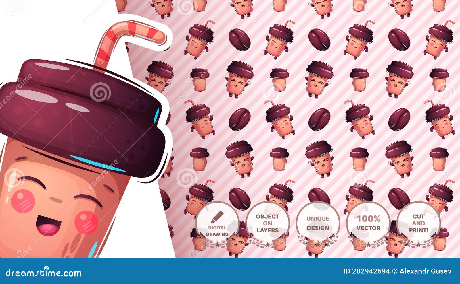 Cute Funny Cup - Seamless Pattern Stock Vector - Illustration of ...
