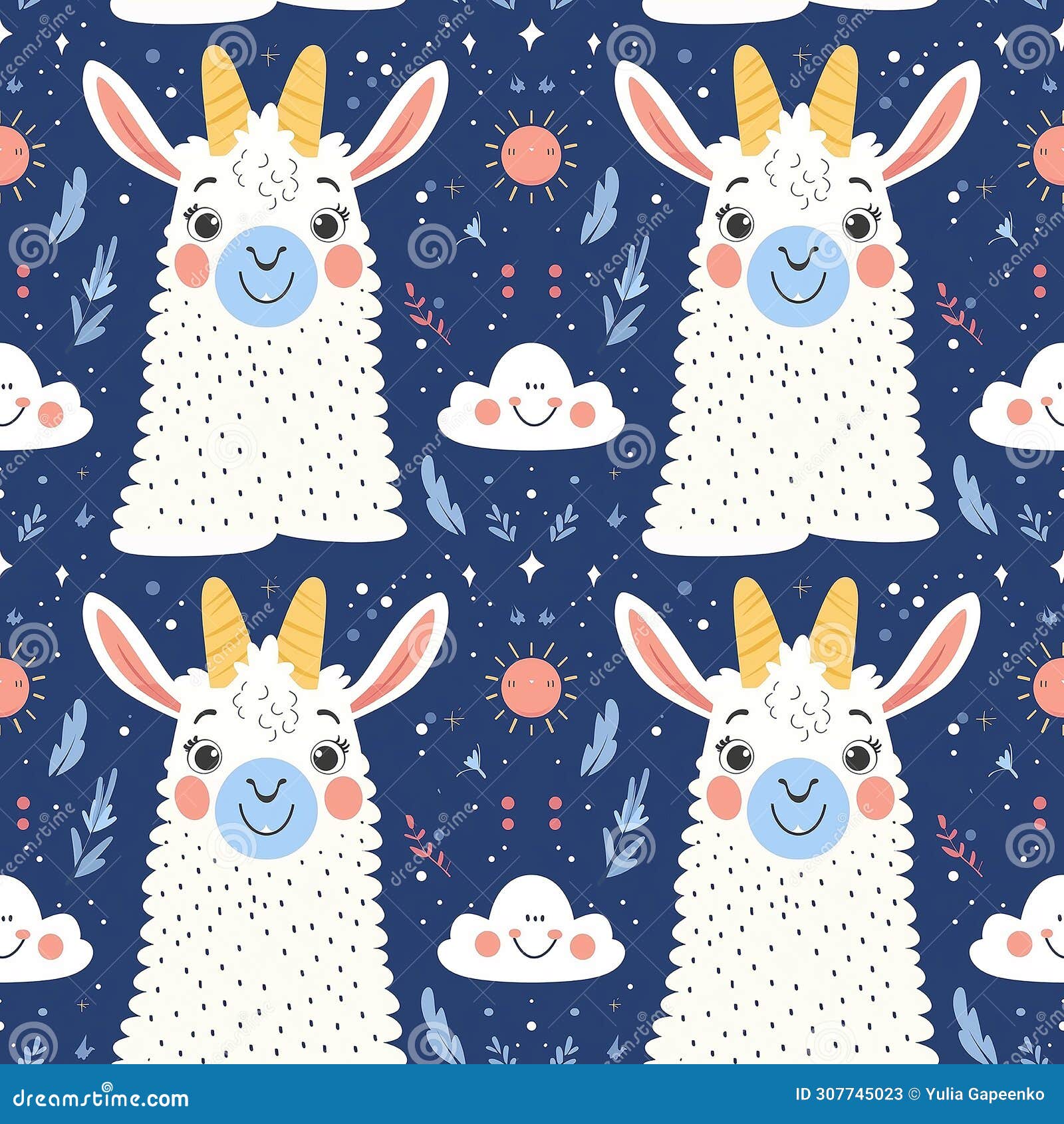 Cute Funny Cute Blue Seamless Pattern Background with Lama Pattern ...