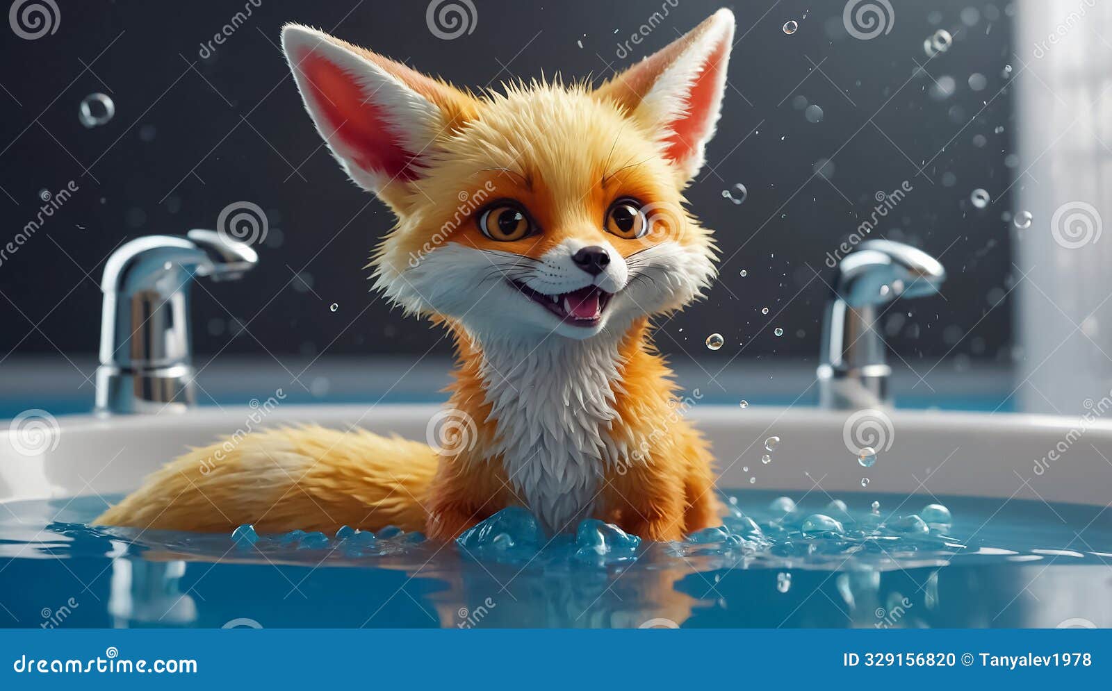 Cute Funny Fennec Taking a Bath Stock Illustration - Illustration of ...