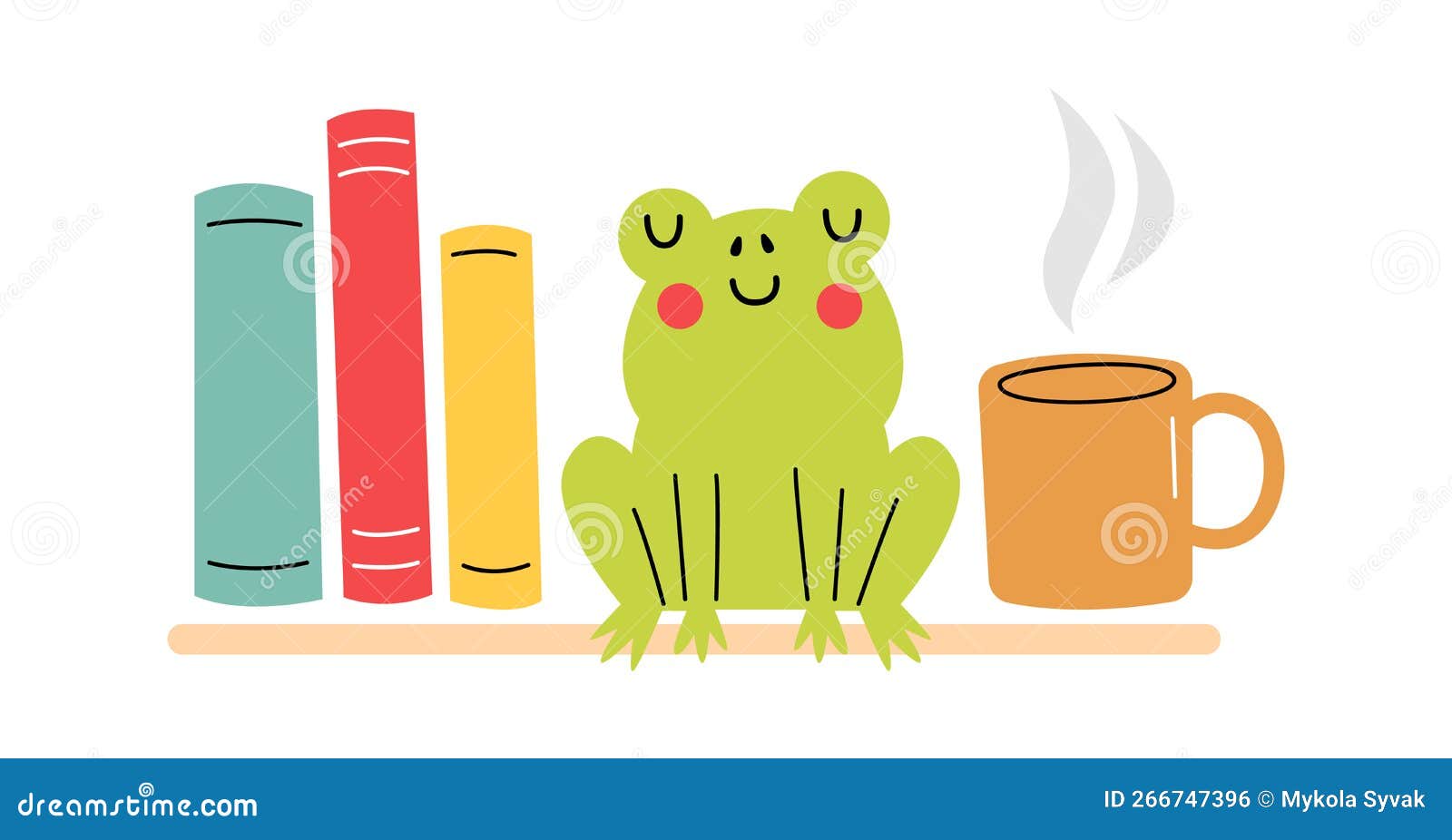 Cute Funny Frog with Books and Coffee Cup Flat Icon Stock Vector ...