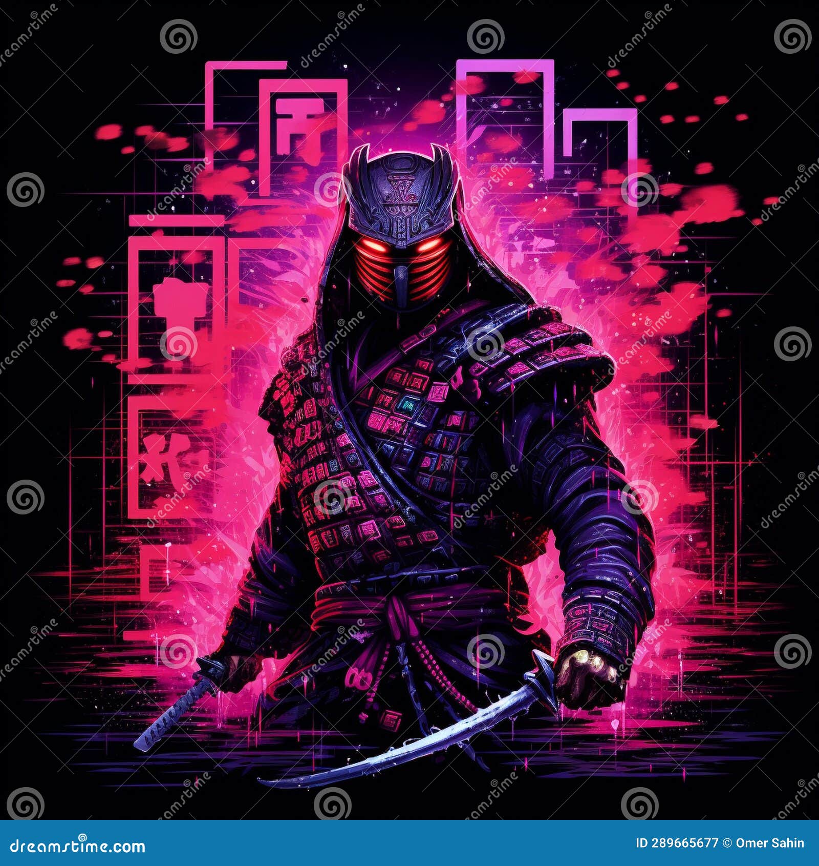 Cute And Funny Gaming Logo With Binary Code Samurai In Futuristic ...