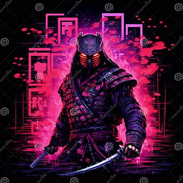 Cute and Funny Gaming Logo with Binary Code Samurai in Futuristic ...