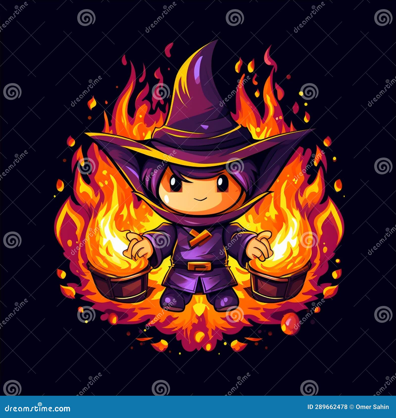 Cute and Funny Gaming Logo with Pixel Pyromancer Stock Photo - Image of ...