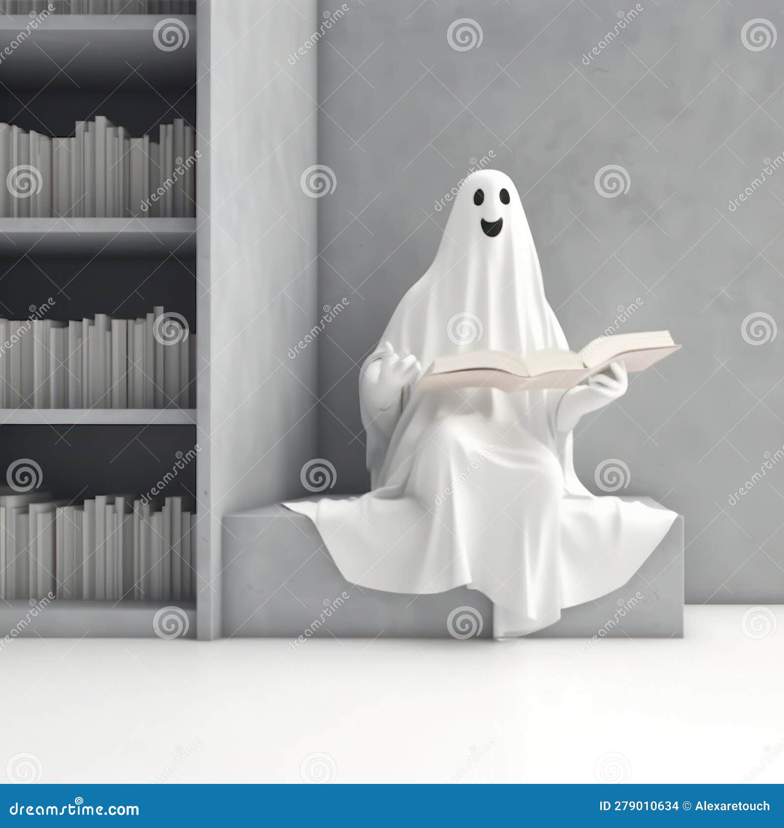 Cute and Funny Ghost Reading a Book Stock Illustration - Illustration ...