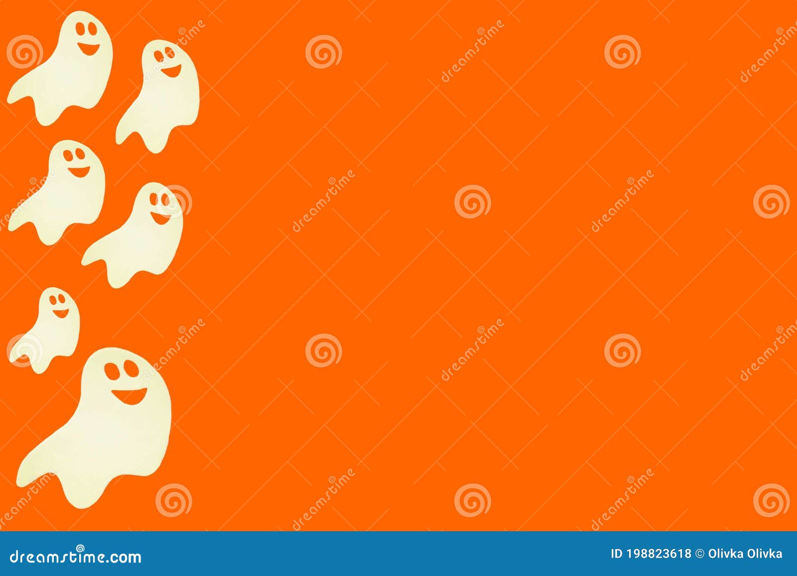 Cute Funny Ghosts on an Orange Background. Copy Space. Stock ...