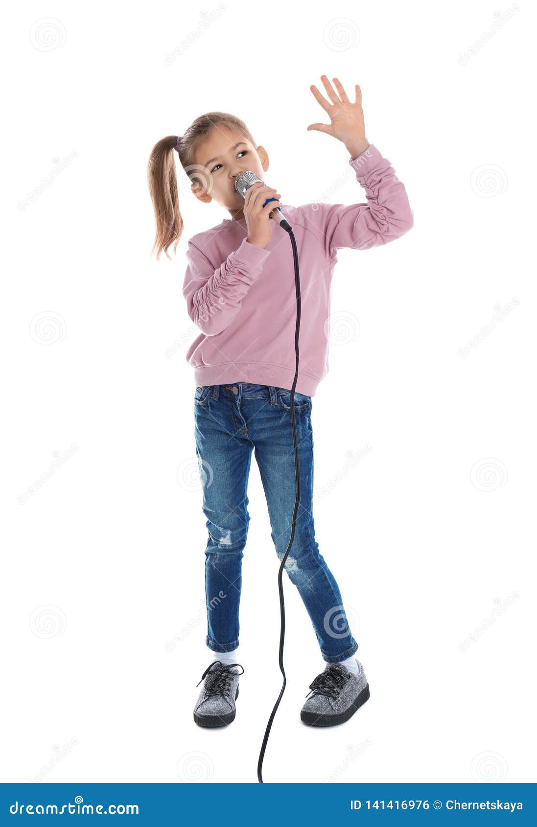 Cute Funny Girl with Microphone Stock Photo - Image of full, equipment ...