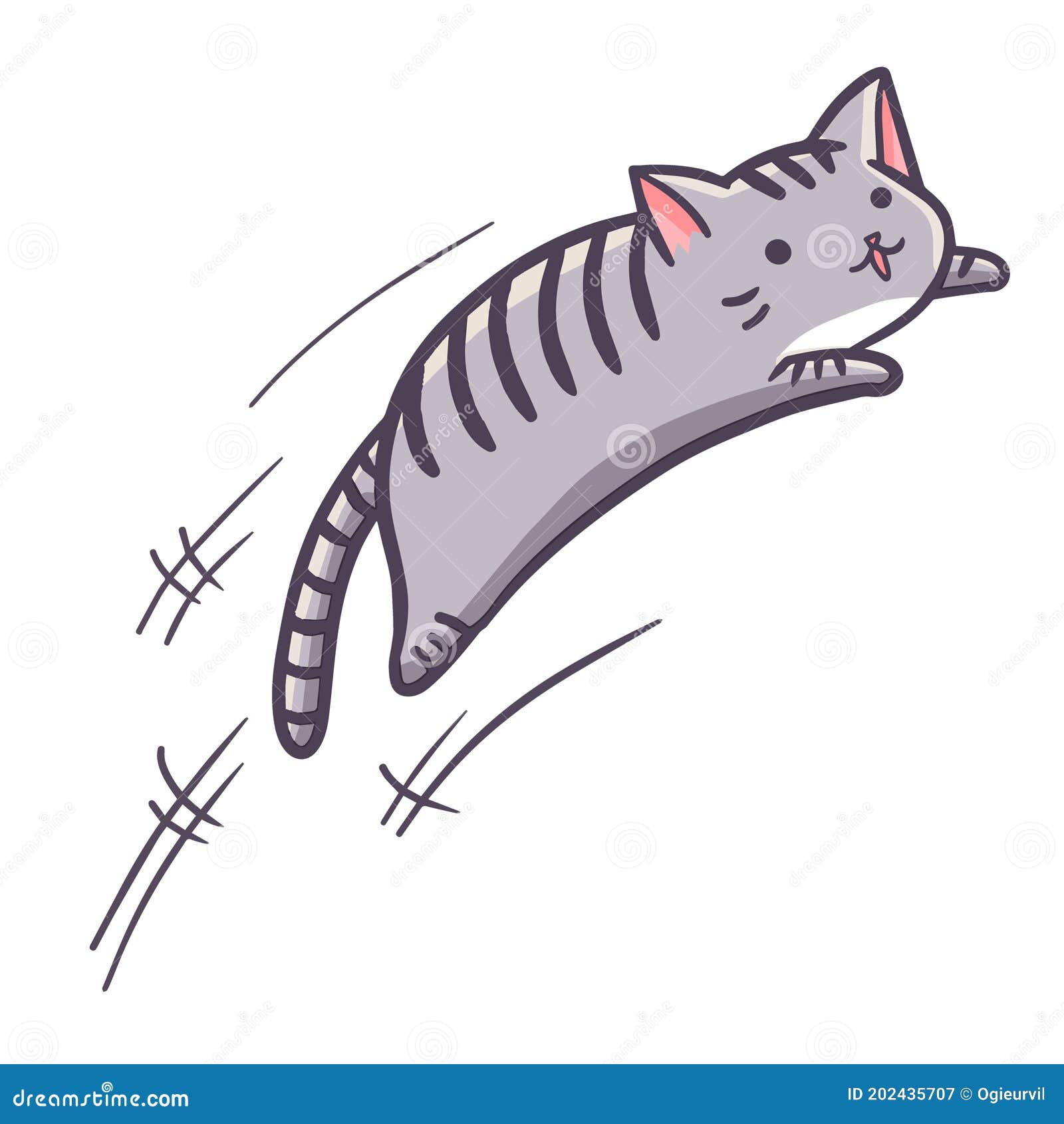 Cute and Funny Grey Cat Jumping - Vector. Stock Vector - Illustration ...