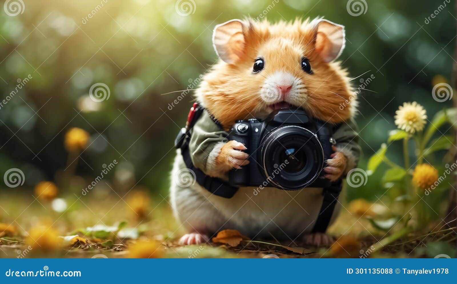 Cute Funny Hamster a Camera in the Park Fluffy Stock Photo - Image of ...