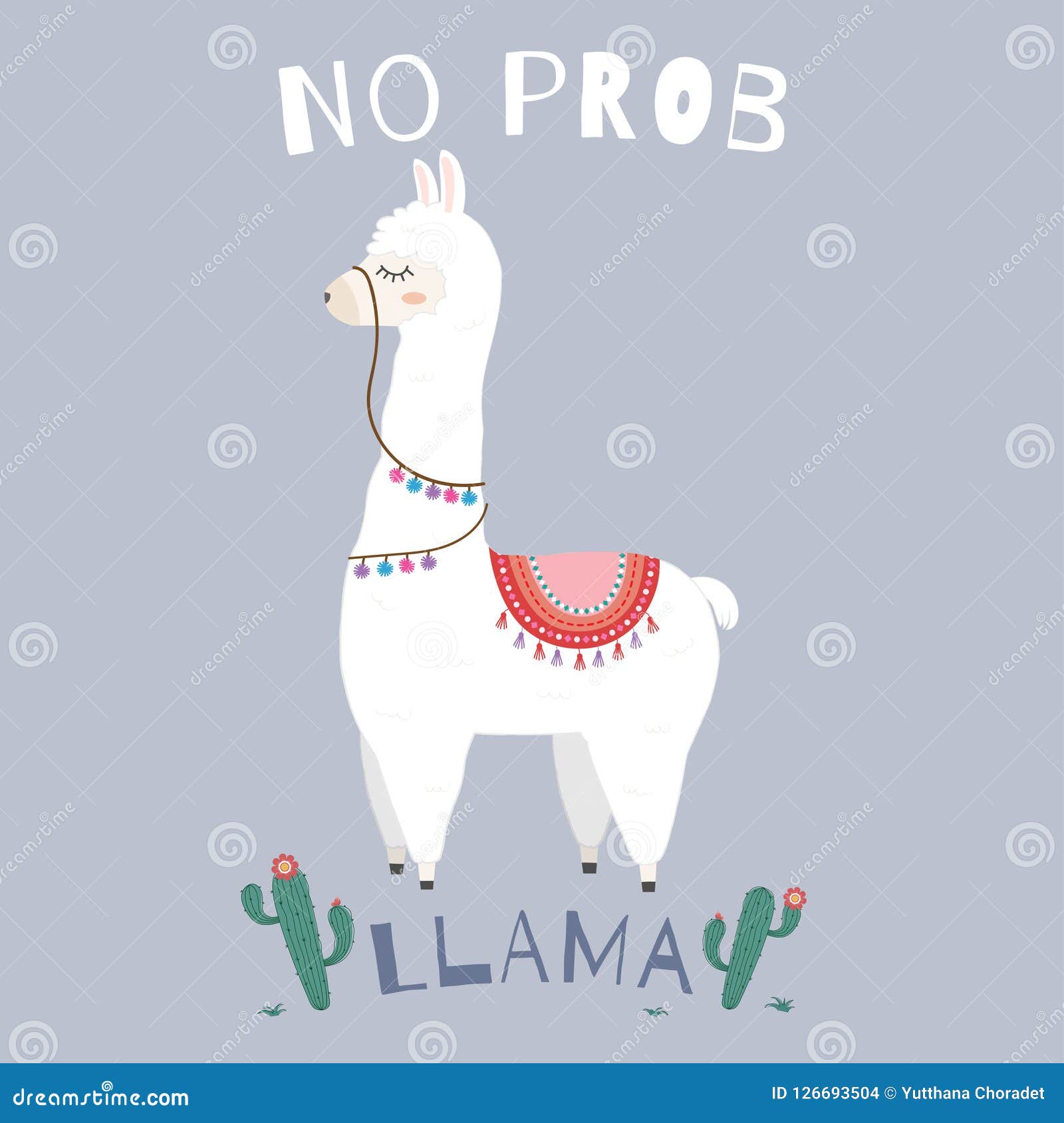 Cute Funny Llama No Prob Motivational Quote. Stock Vector ... Cute Funny Llama No Prob Motivational Quote. Stock Vector ...