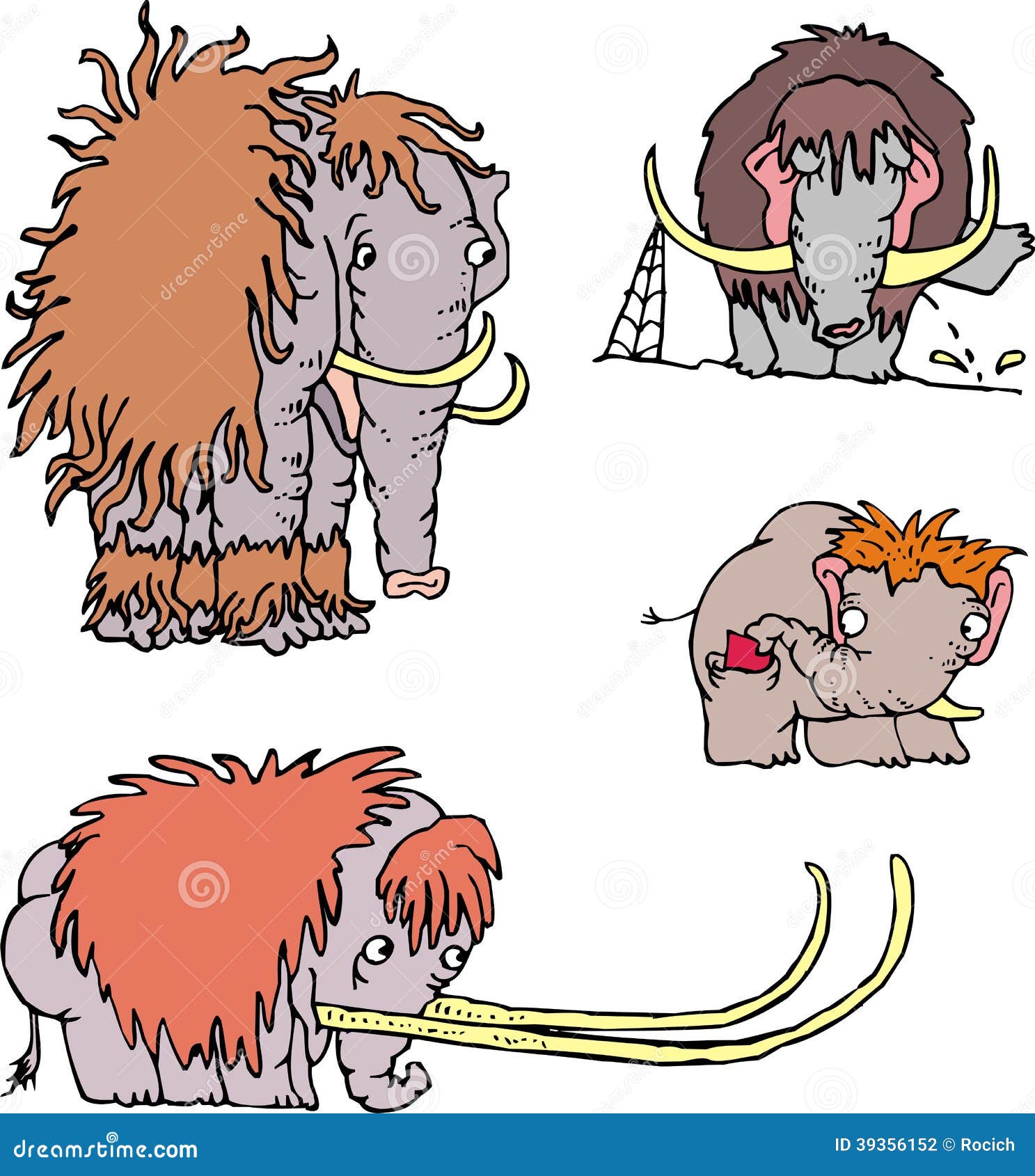 Cute Funny Mammoth Cartoons Stock Vector - Illustration of funny, happy ...