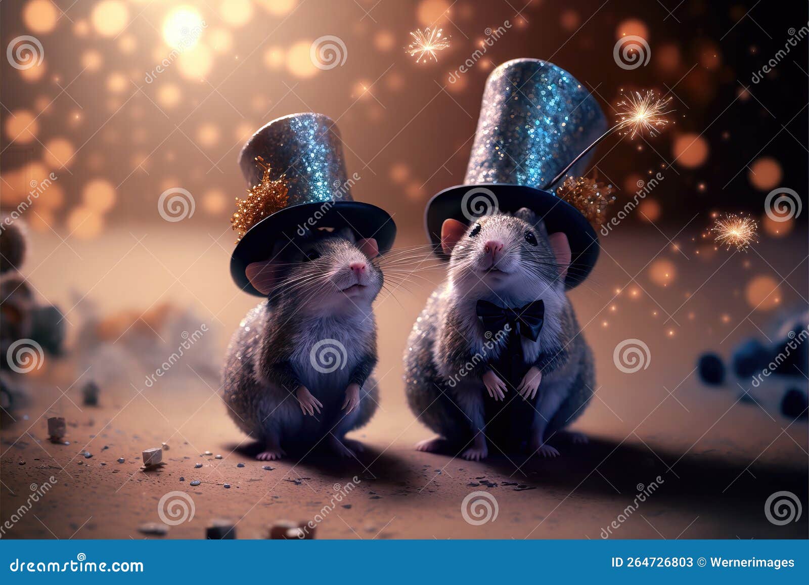 Funny Mice with Hats and Glitter Stock Illustration - Illustration of ...
