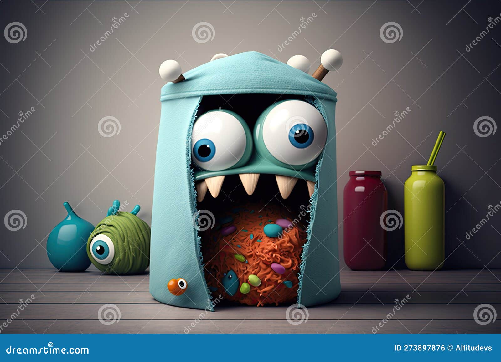 Cute Funny Monster Hiding Behind Various Objects, Peeking Out at the ...