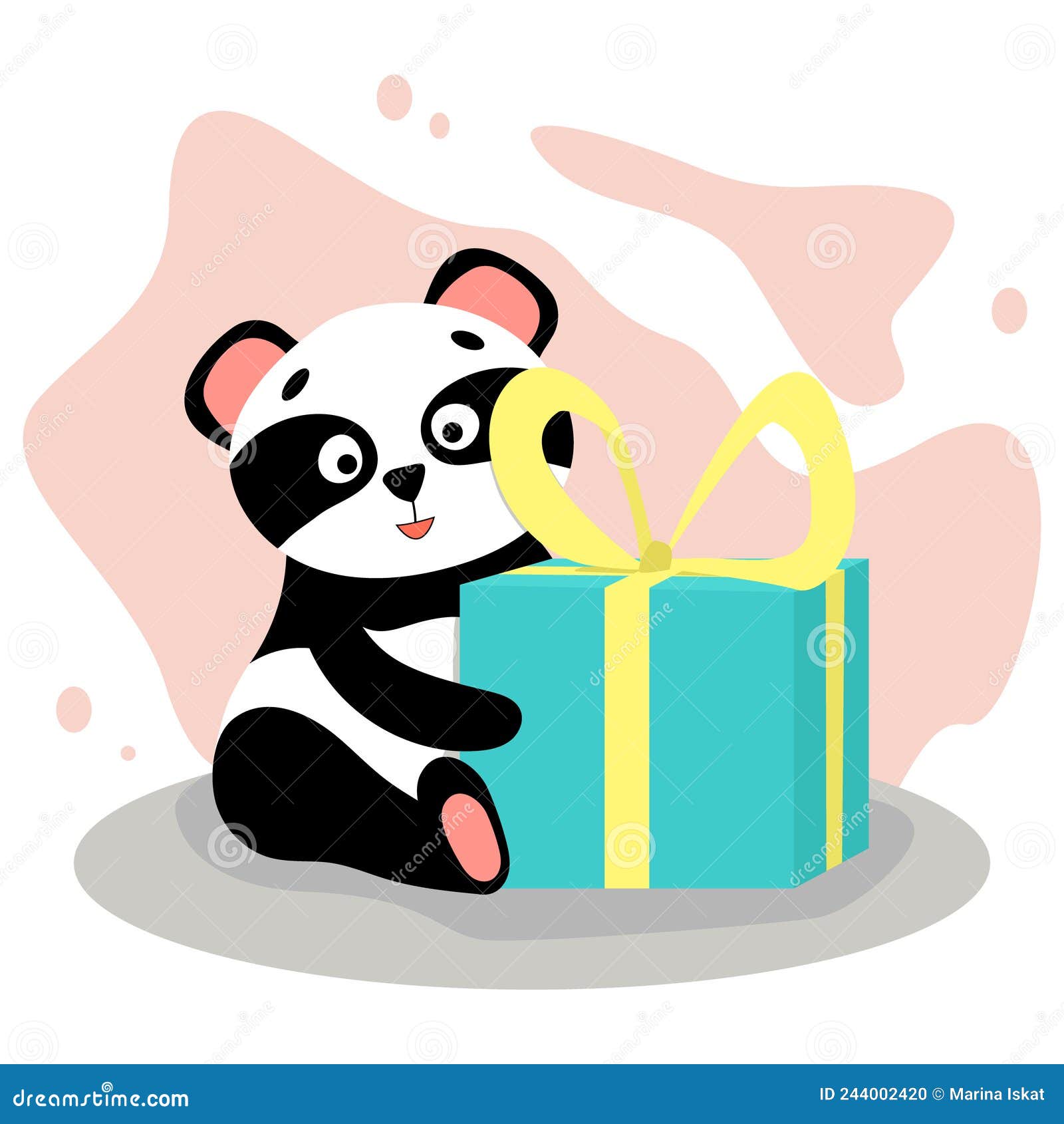 Cute Funny Panda with a Gift Box Stock Vector - Illustration of vector ...