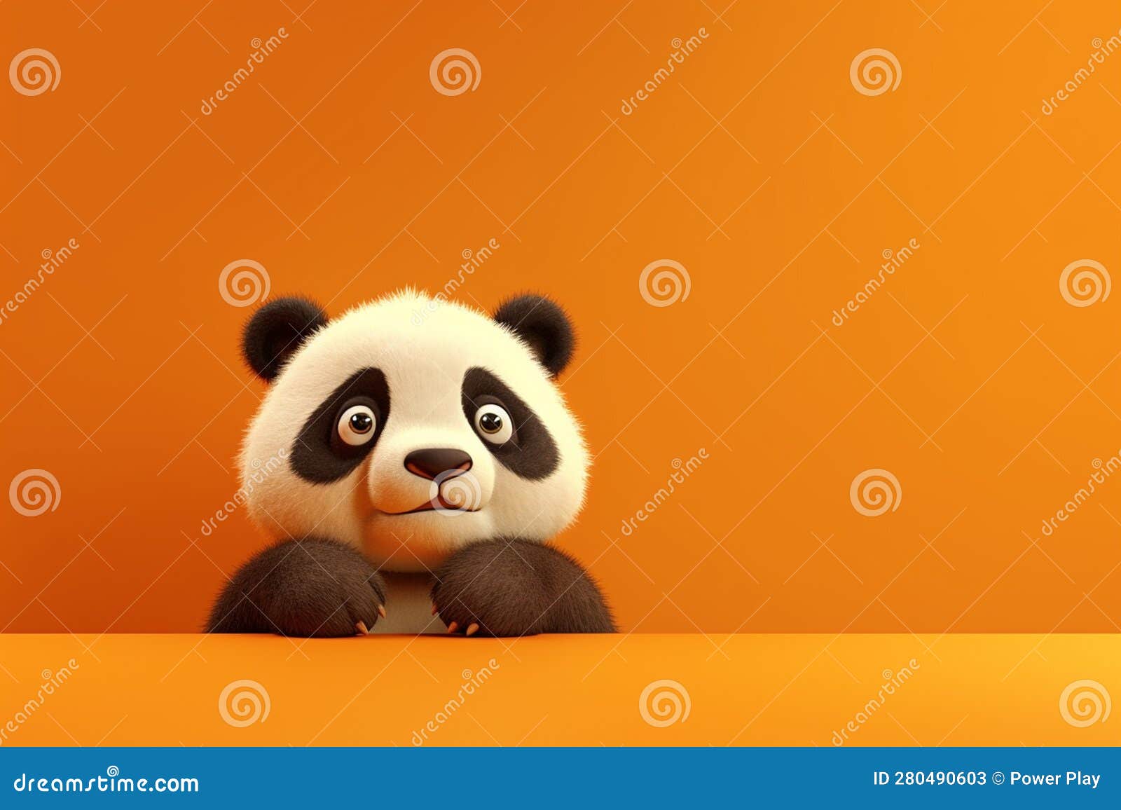 Cute Funny Panda Sitting on Orange Background. Space for Text ...