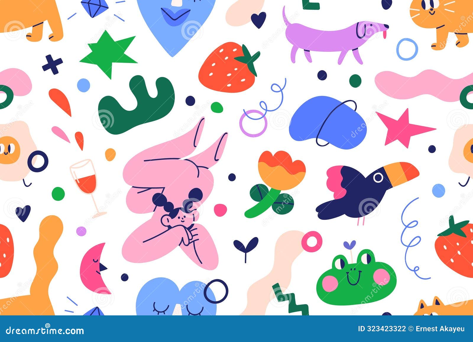 Cute Funny Pattern. Seamless Texture Design with Whimsical Colorful ...