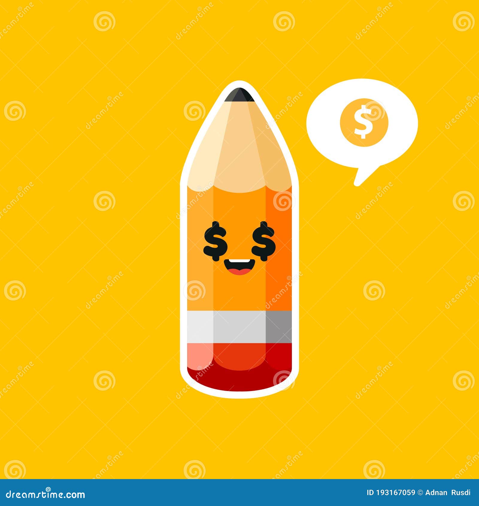 Cute and Funny Pencil Character Cartoon. Vector Illustration Stock ...