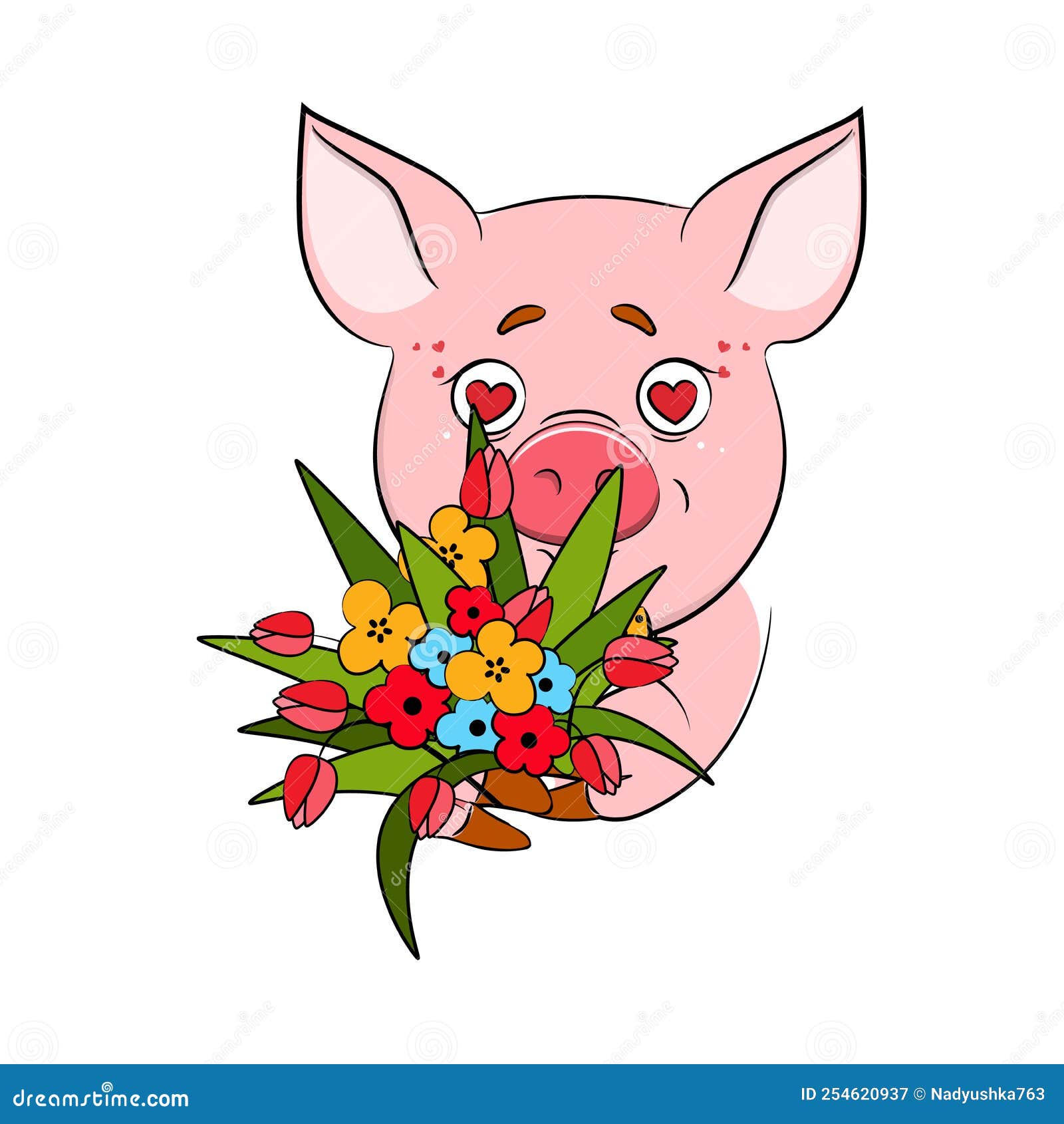 Cute Funny Pig Face Expressions. Vector Illustration. Stock Vector ...