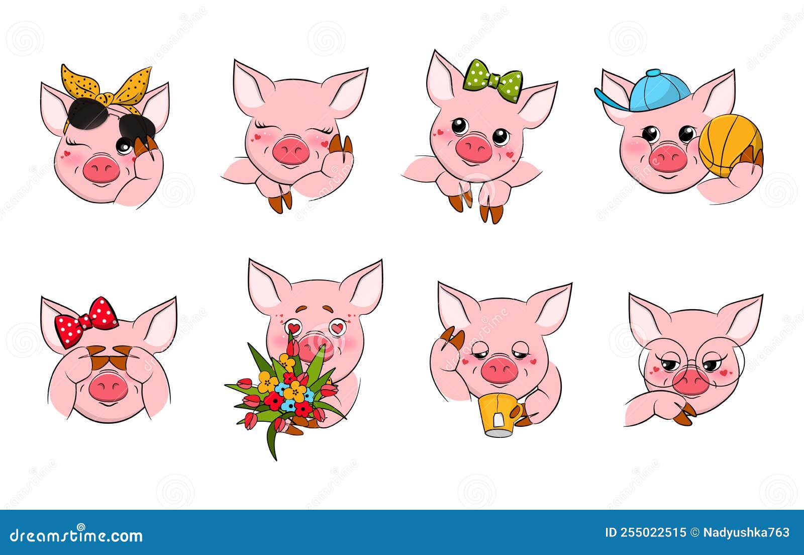 Cute Funny Pig Faces Expressions Set. Vector Illustration. Stock Vector ... Cute Funny Pig Faces Expressions Set. Vector Illustration. Stock Vector ...