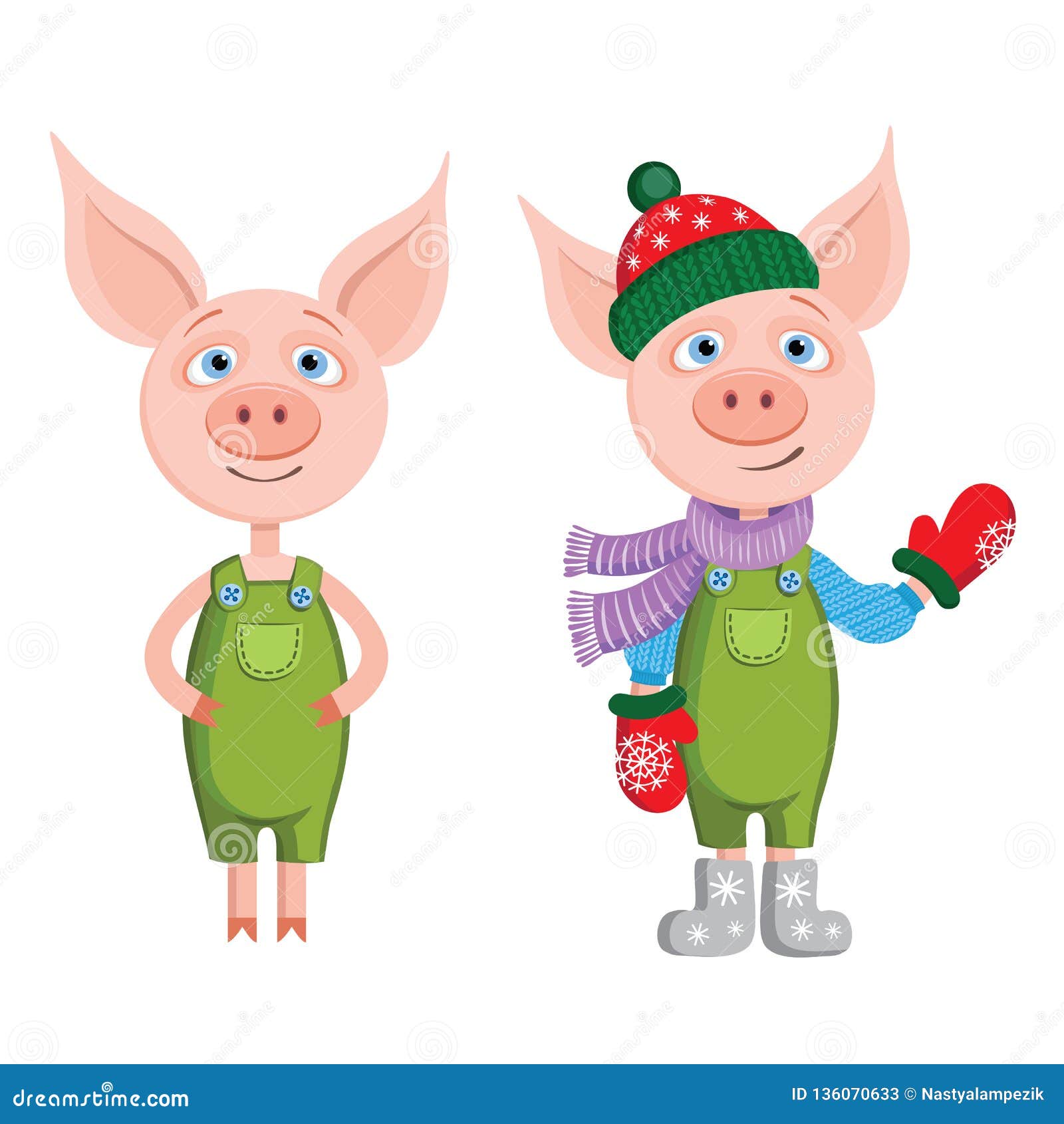 Cute Funny Pigs In Clothes. Vector Illustration Isolated On White ...
