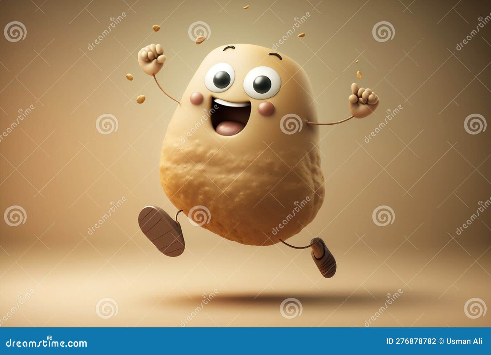 A Cute and Funny Potato Jumping and Smiling. AI Stock Photo - Image of ...