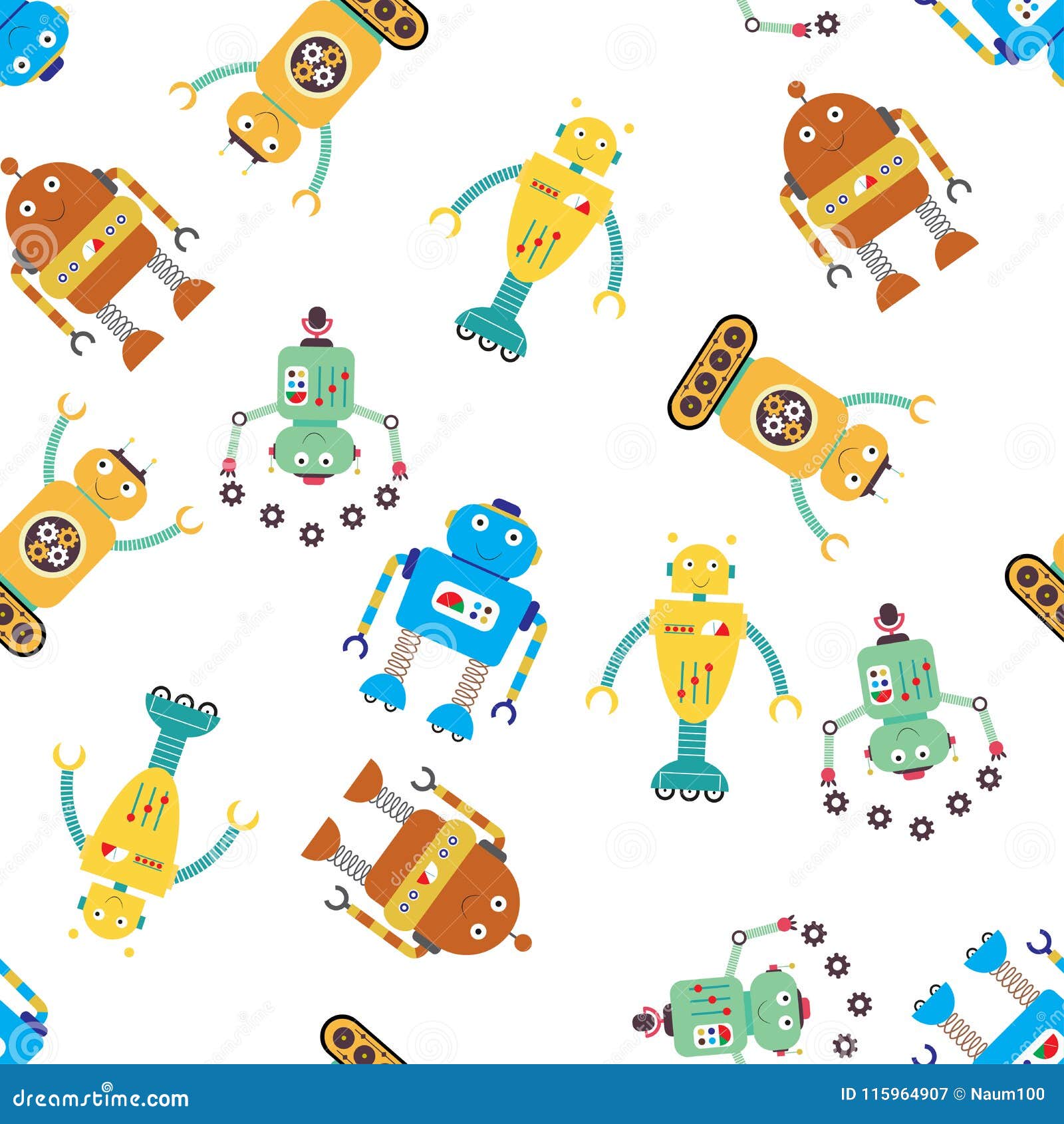Cute Funny Robots Seamless Pattern, Stock Vector - Illustration of ...